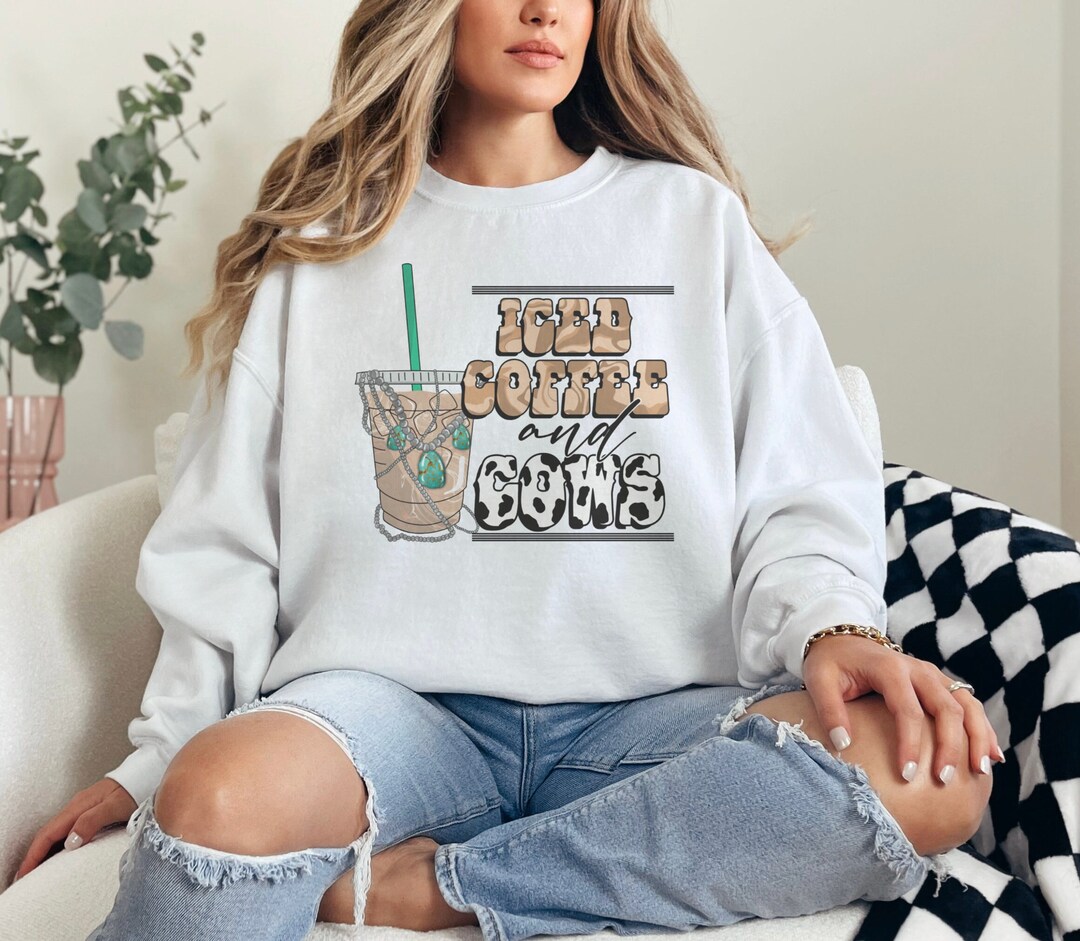 Iced Coffee and Cows Sweater, Western Turquoise Sweater, Cowgirl ...