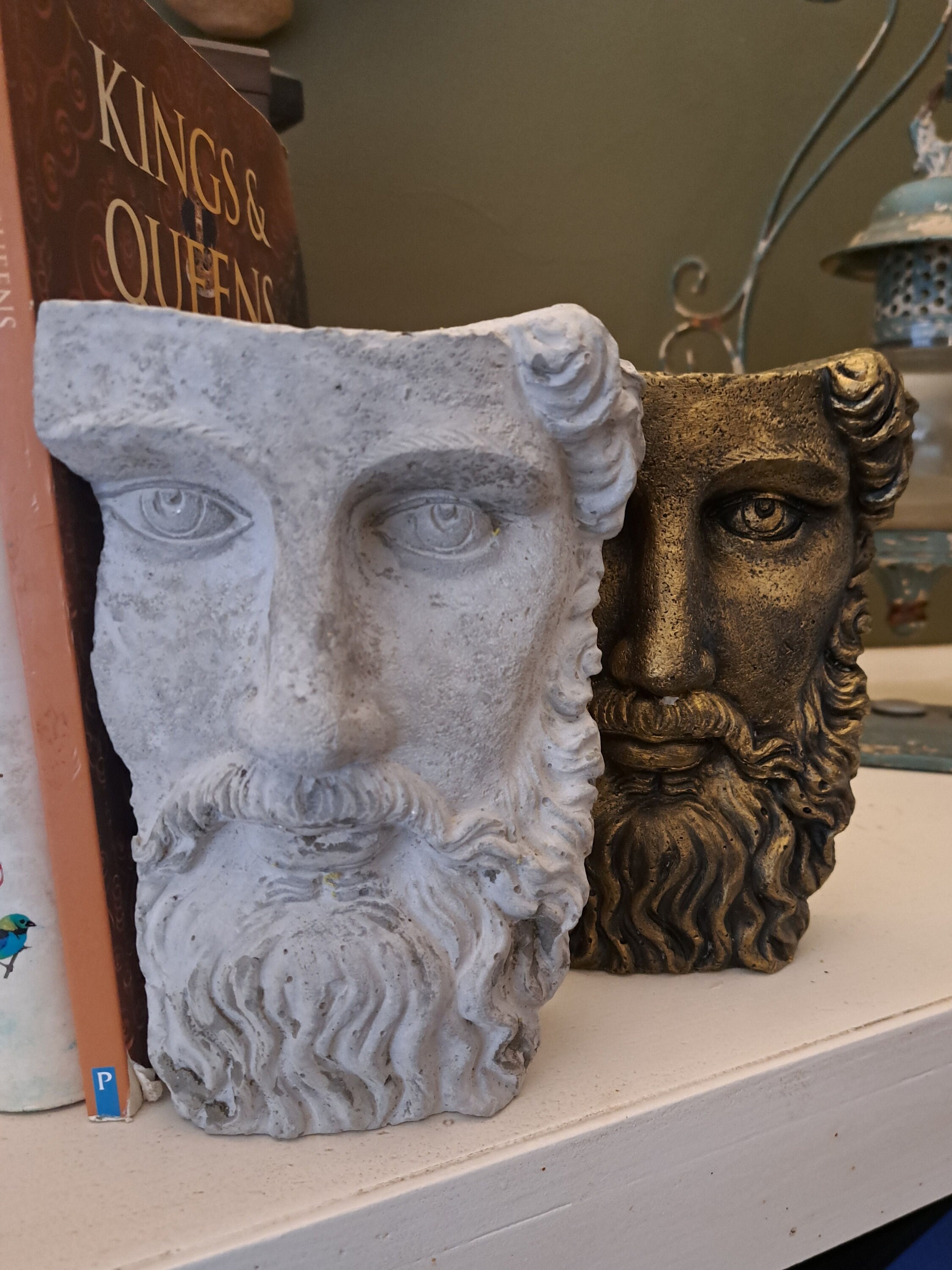 Concrete Bookends Greek God Bust Concrete Sculpture Table Decor Shelf ...