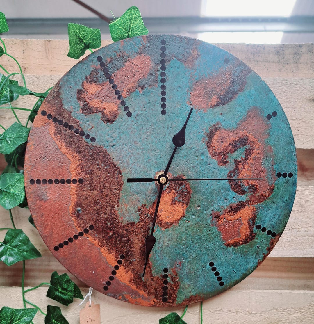 Copper Patina Concrete Wall Clock - Modern Industrial Art (27cm) - Etsy