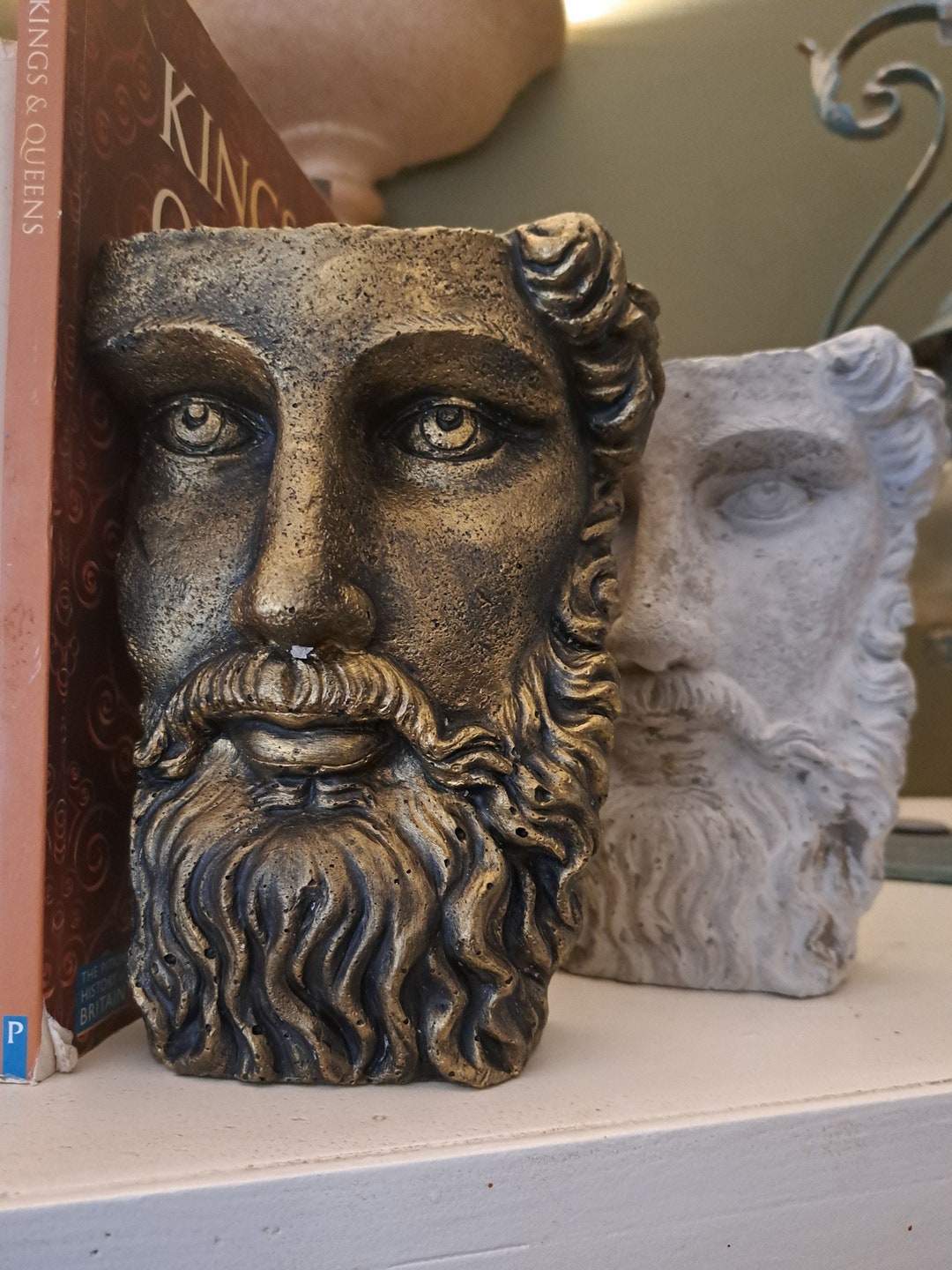 Concrete Bookends Greek God Bust Concrete Sculpture Table Decor Shelf ...