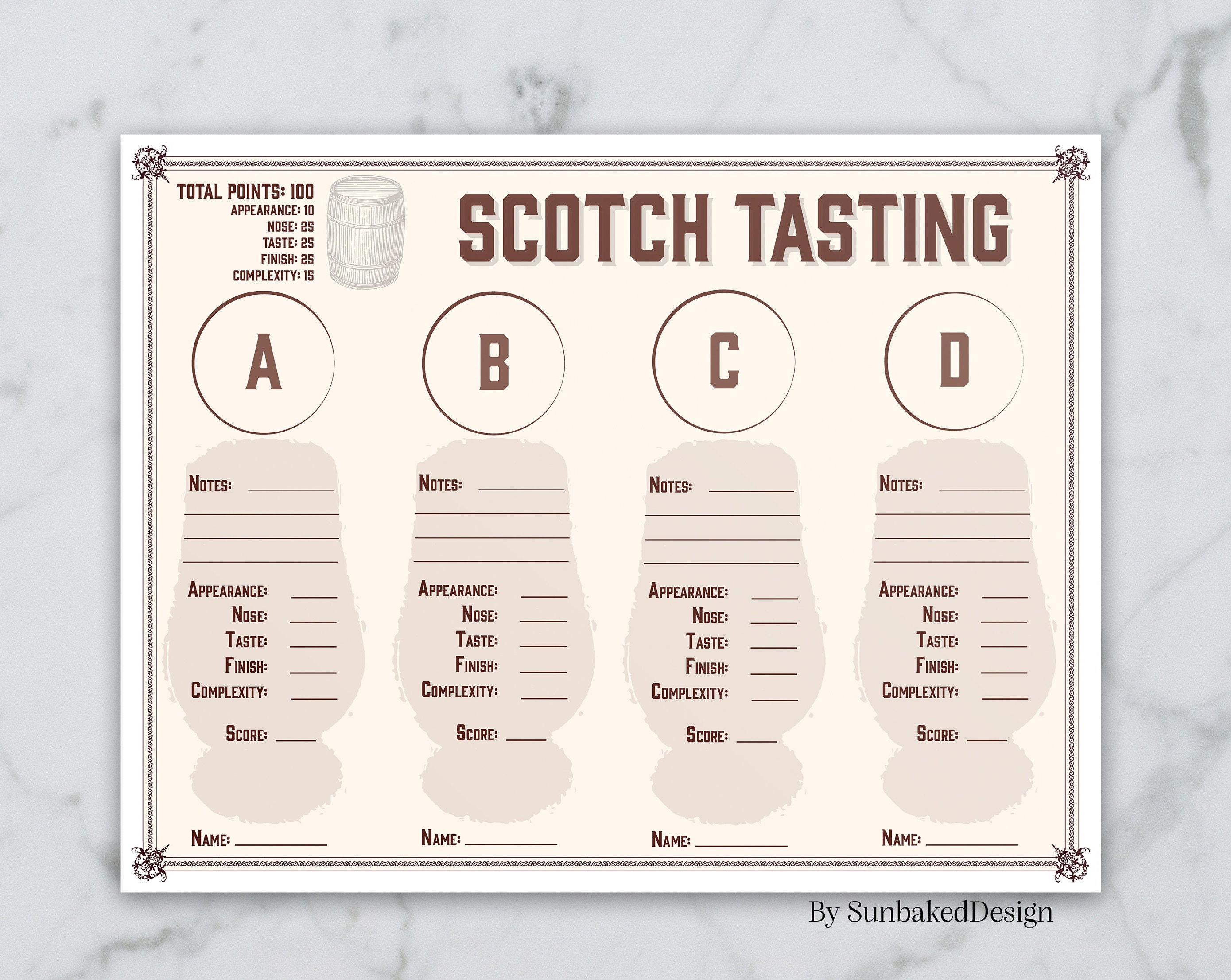 Scotch Tasting Sheet for 4 Tastings - Scotch Tasting Mat - Scotch ...