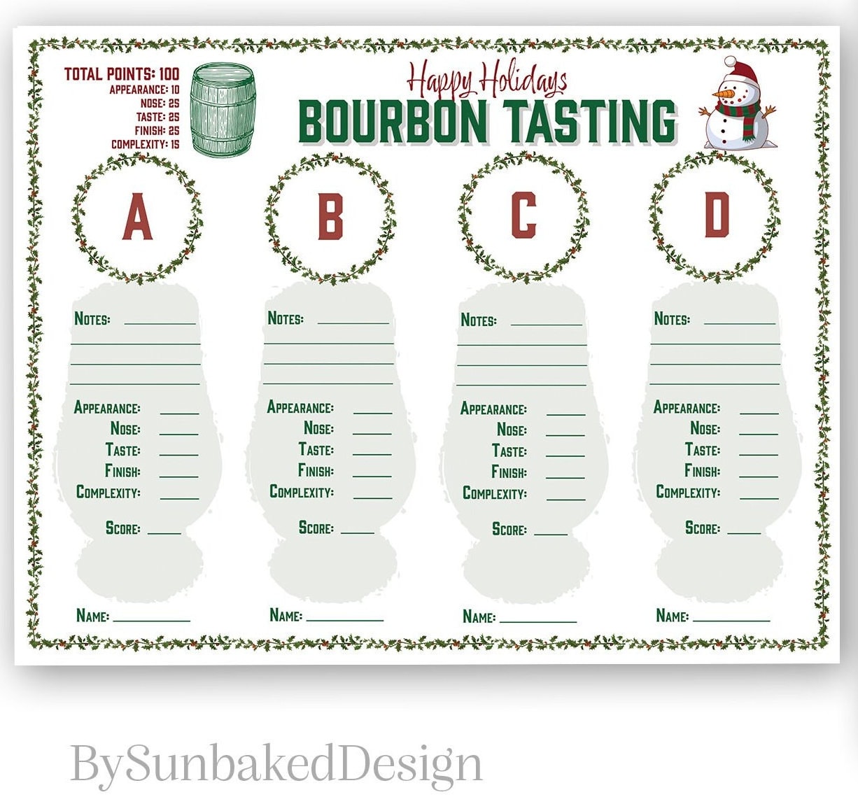 Holiday Bourbon Tasting Bundle - Bourbon Tasting Sheet for 4 and ...
