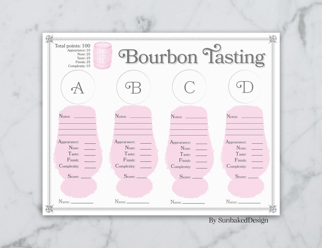 Ladies Night Bourbon Tasting Sheet for 4 Pink Bourbon Tasting Mat Women ...