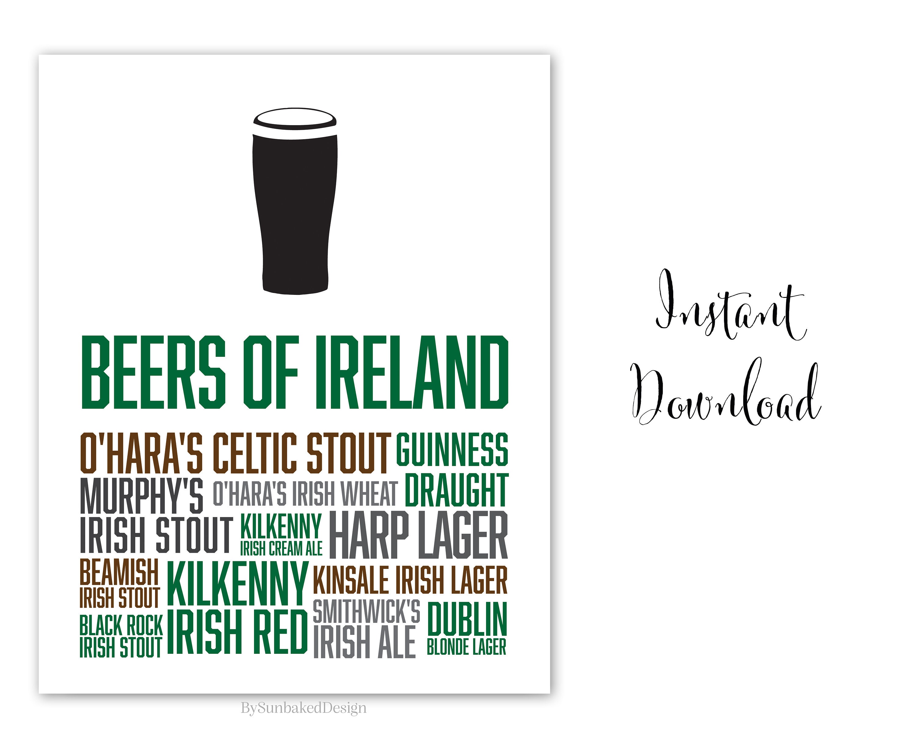 Irish Beer Poster, Beers of Ireland, St. Patrick's Day Decor ...