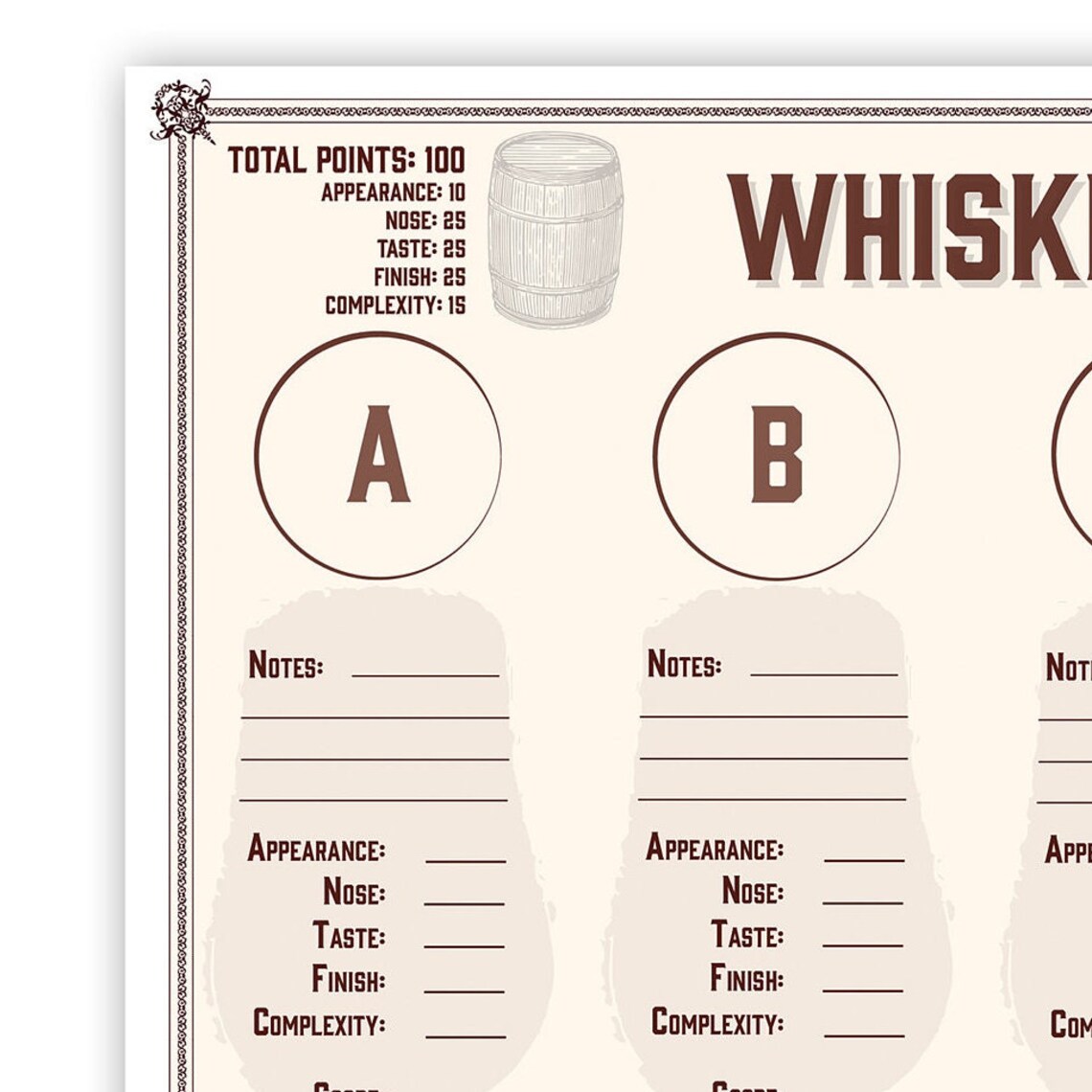Whiskey Tasting Bundle - Whiskey Sheet for 4 and Whiskey Tasting Guide ...