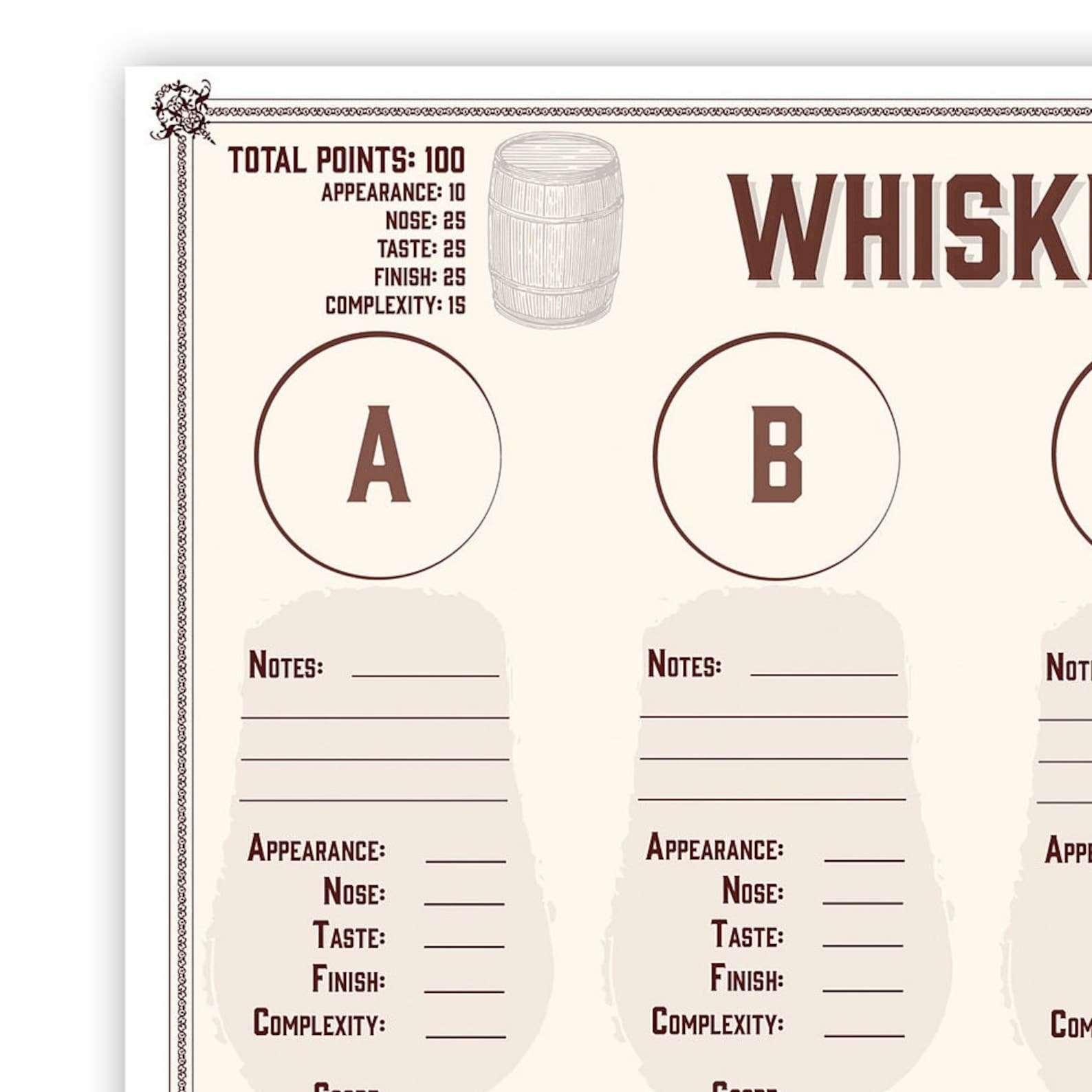 Whiskey Tasting Bundle - Whiskey Sheet for 4 and Whiskey Tasting Guide ...