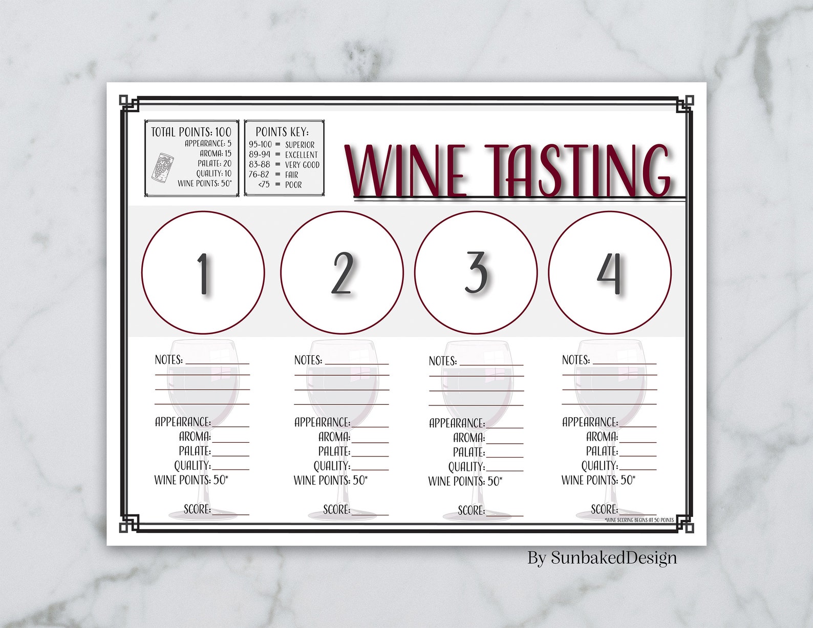 Wine Tasting Sheet: Professional 100 Point Scoring (download) - Etsy