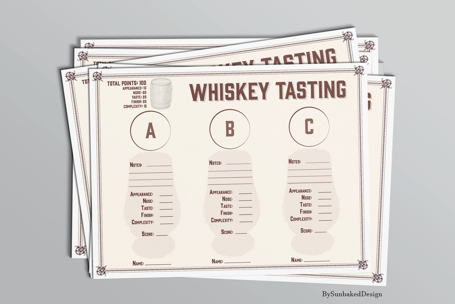 Whiskey Tasting Sheet for 3 - Whiskey Tasting Mat - Whiskey Scorecard ...