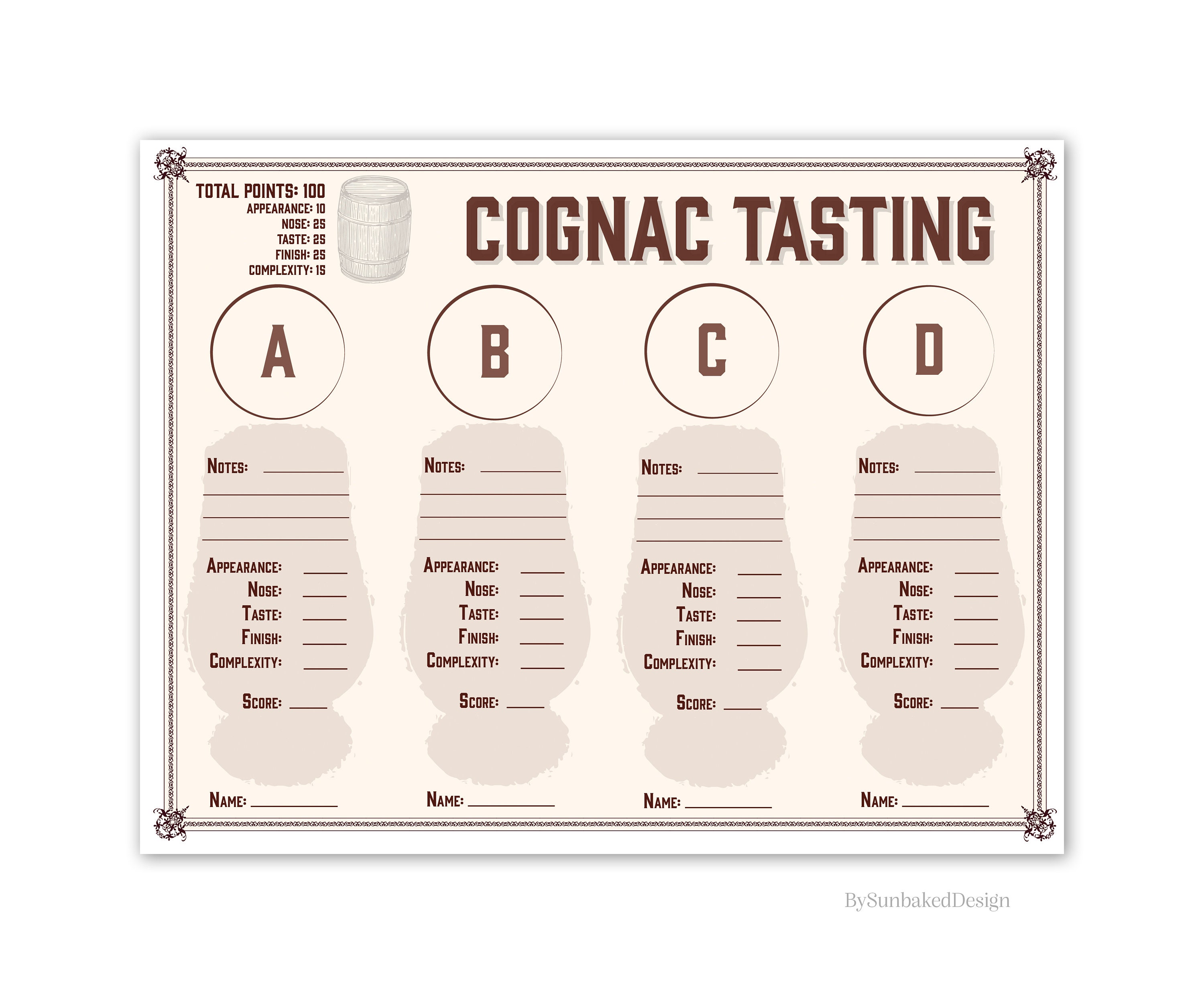 Cognac Tasting Bundle - Cognac Tasting Sheet for 4 and Tasting Guide ...