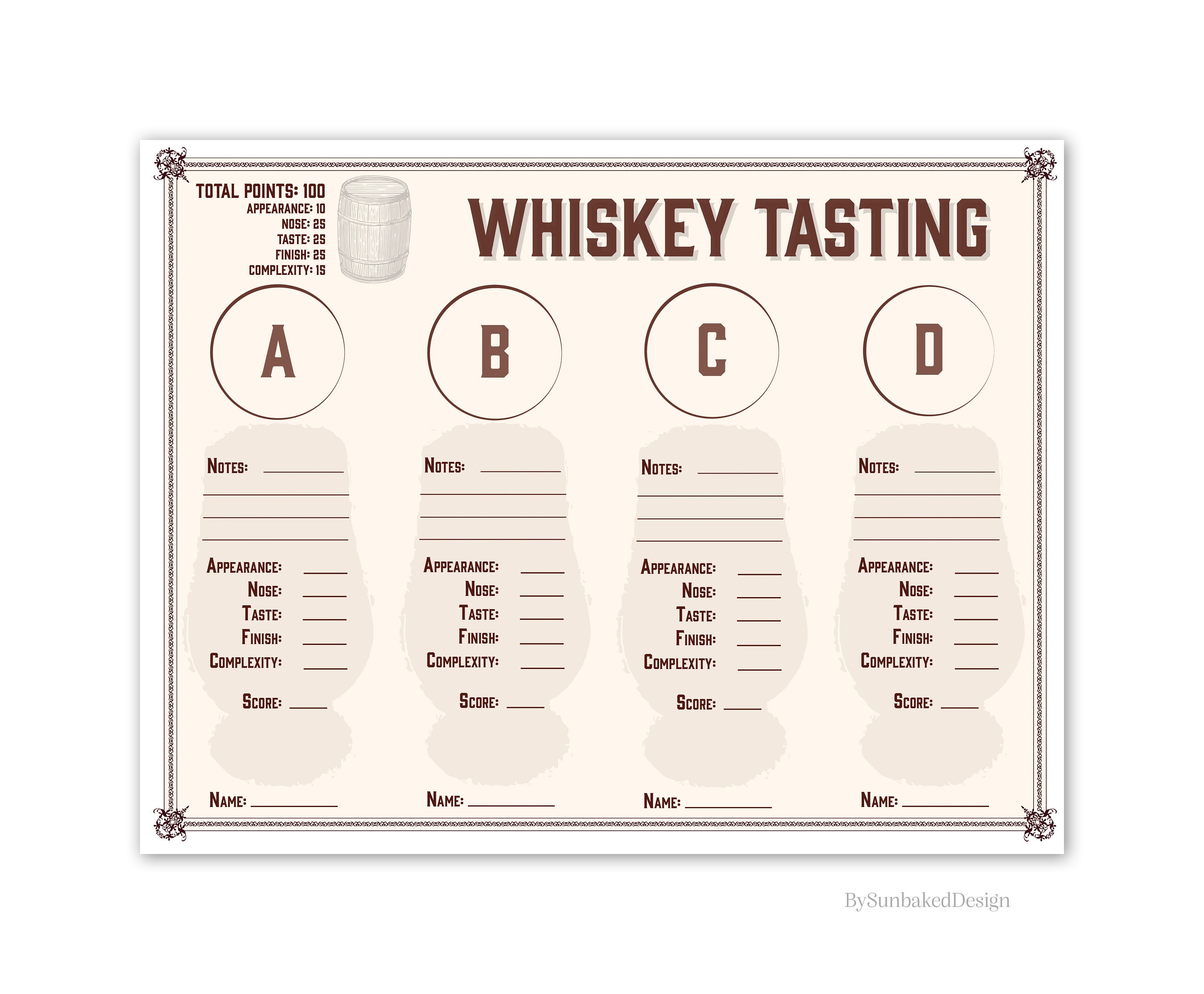 Whiskey Tasting Bundle - Whiskey Sheet for 4 and Whiskey Tasting Guide ...