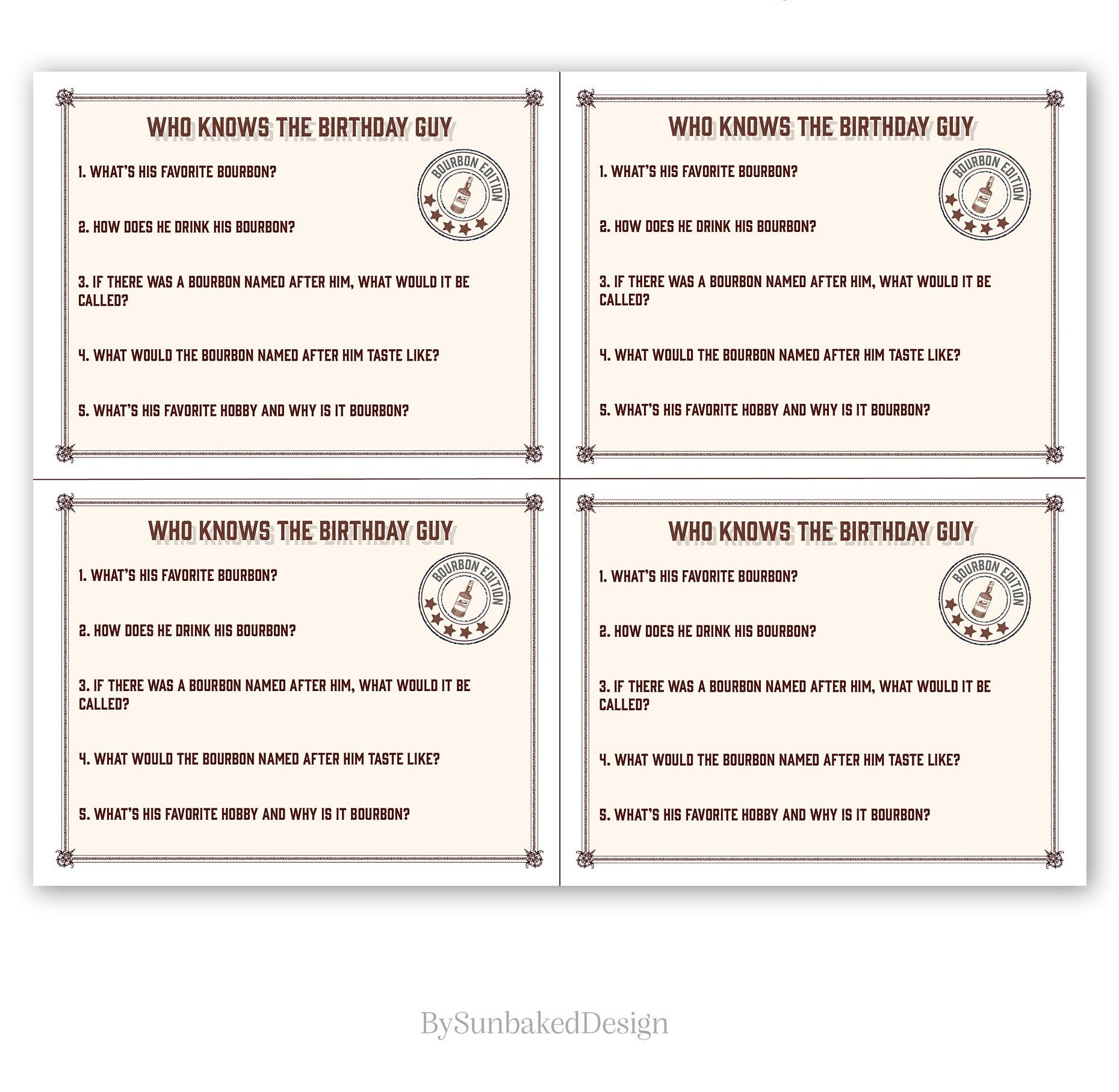 Bourbon Birthday Party Game - Who Knows the Birthday Guy - Funny ...