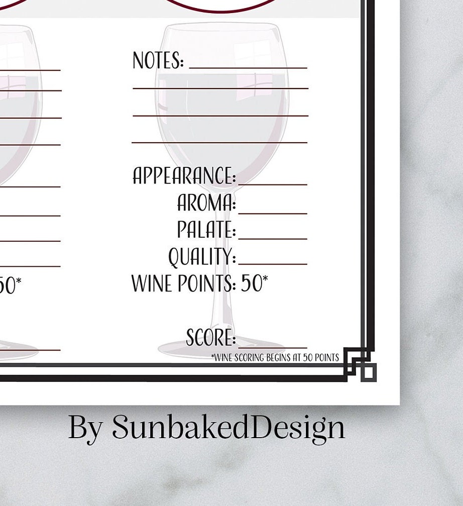 Professional Wine Tasting Sheet With 100 Point Scoring - Wine Tasting ...