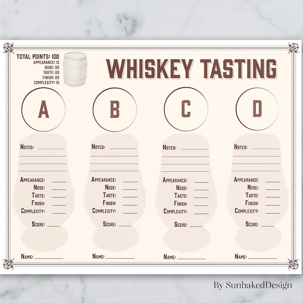 Whiskey Tasting Sheet for 4 Tastings Whiskey Tasting Party Whiskey ...