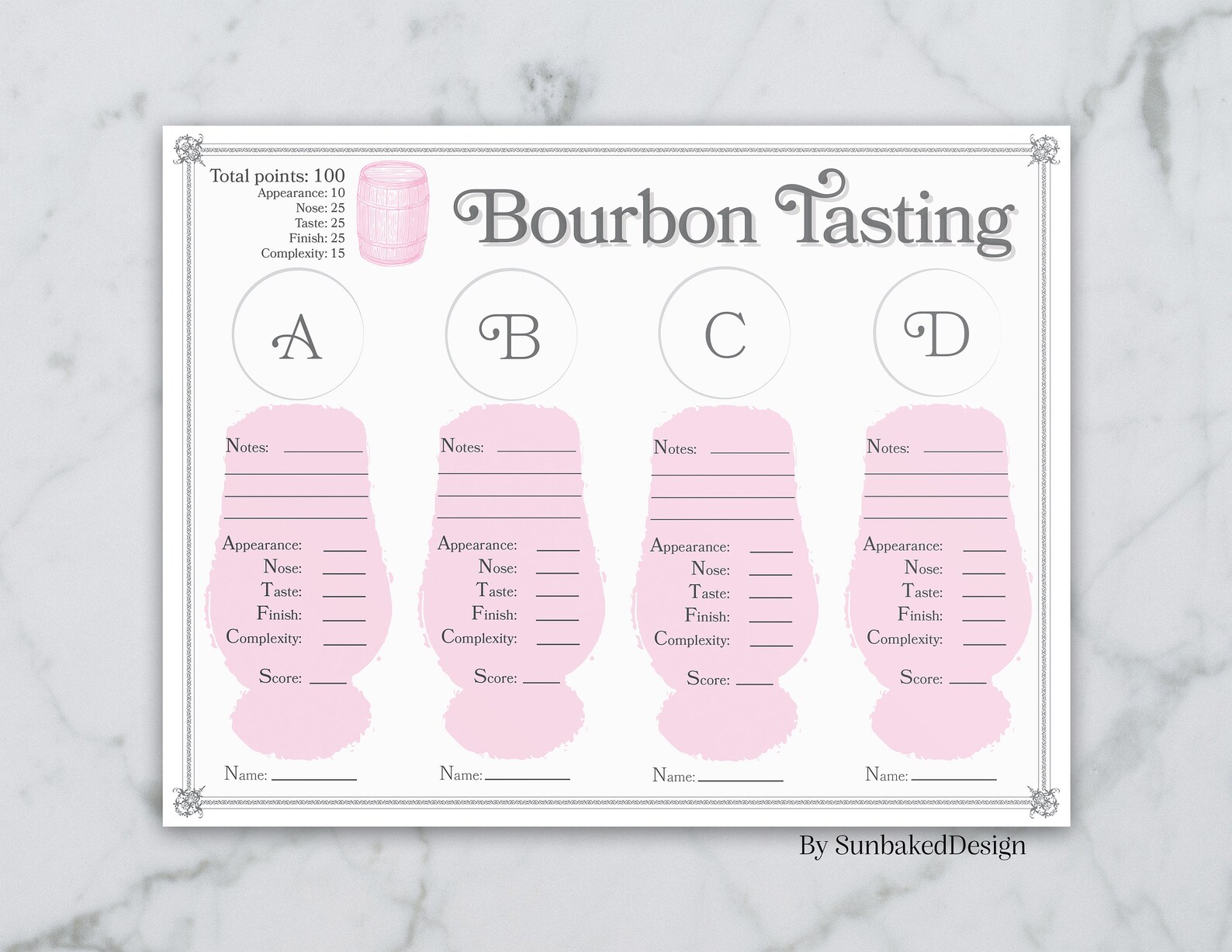 Bourbon Tasting Bundle for Ladies Night - Bourbon Tasting Sheet for 4 ...