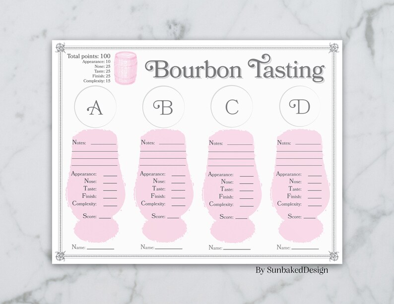 Bourbon Tasting Bundle for Ladies Night - Bourbon Tasting Sheet for 4 ...