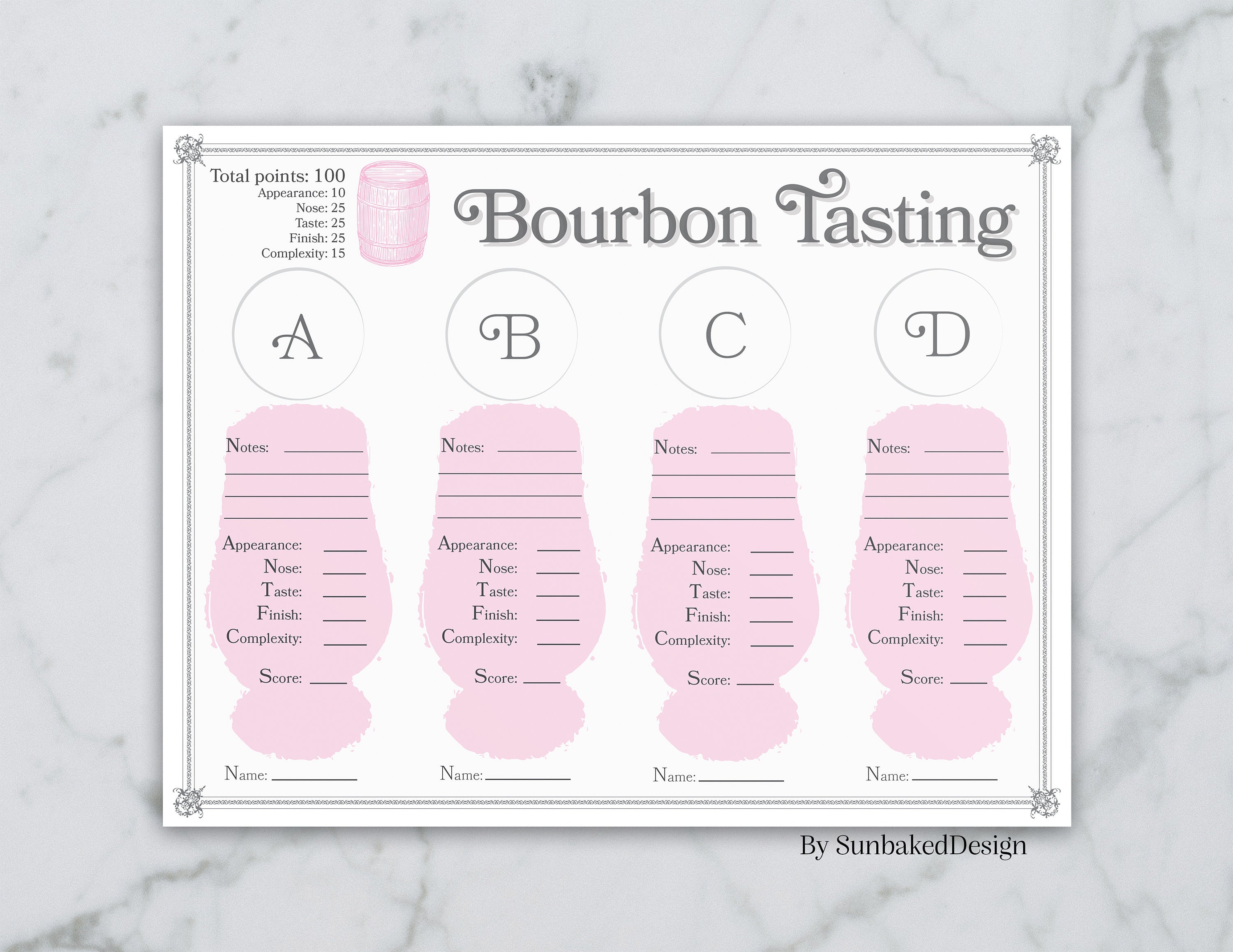 Bourbon Tasting Bundle for Ladies Night - Bourbon Tasting Sheet for 4 ...