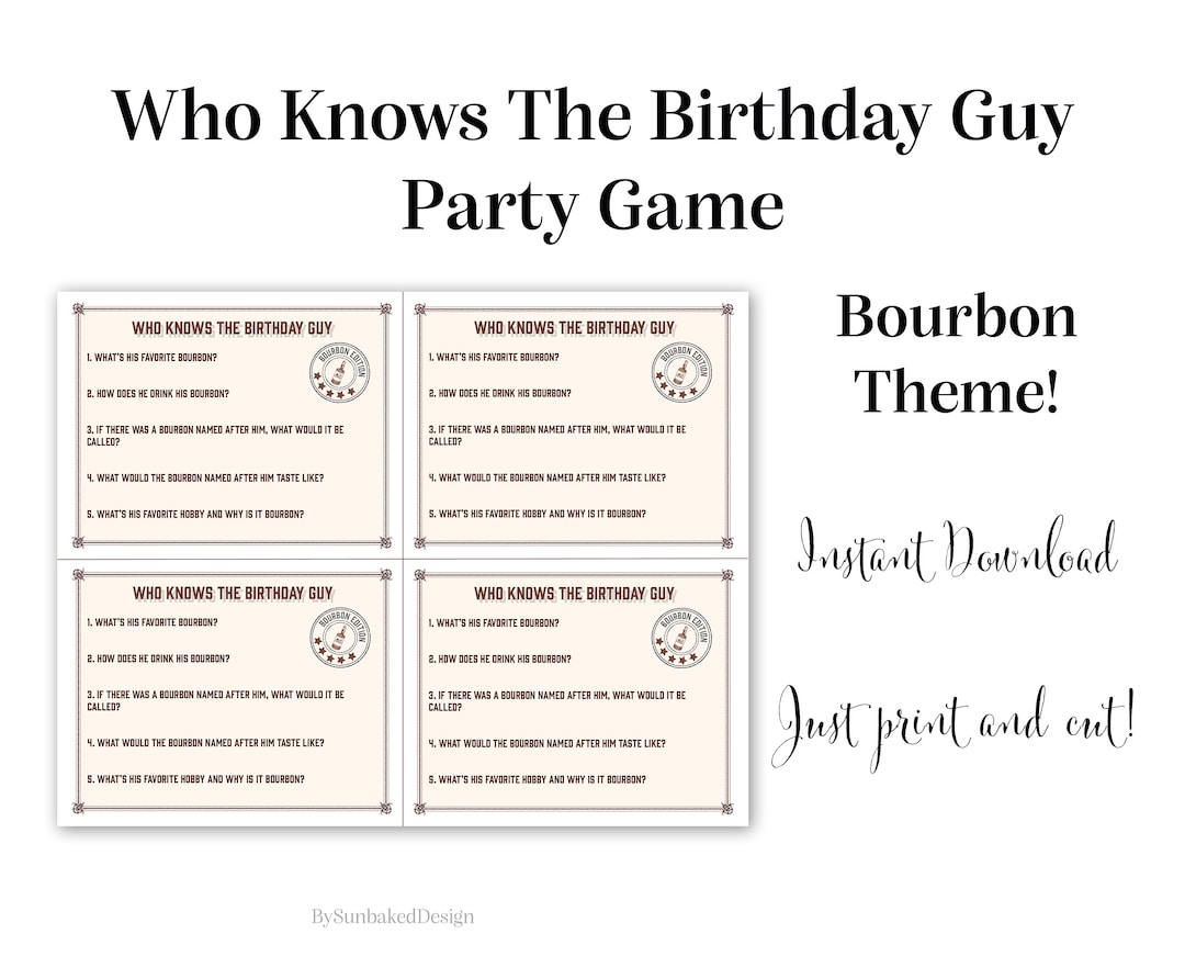 Bourbon Birthday Party Game - Who Knows the Birthday Guy - Funny ...