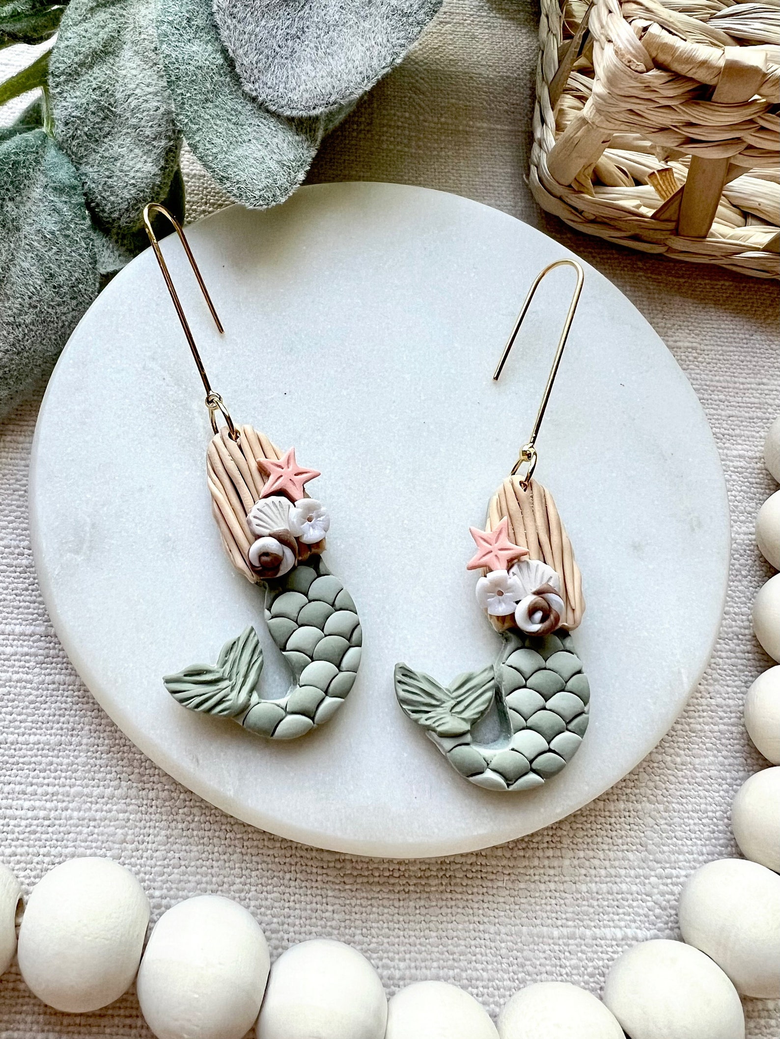 Mermaid Ear Thread Polymer Clay Mermaid Earrings Clay - Etsy
