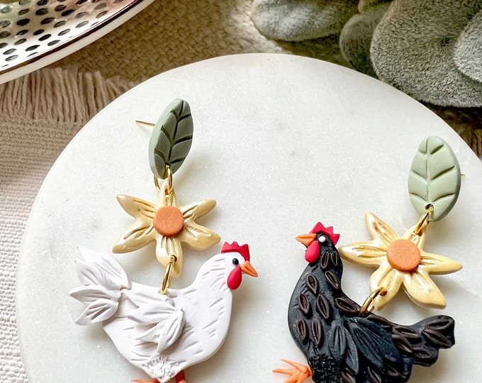 Fall Chicken Dangle Chicken Earrings Fall Earrings Polymer Clay Chicken ...
