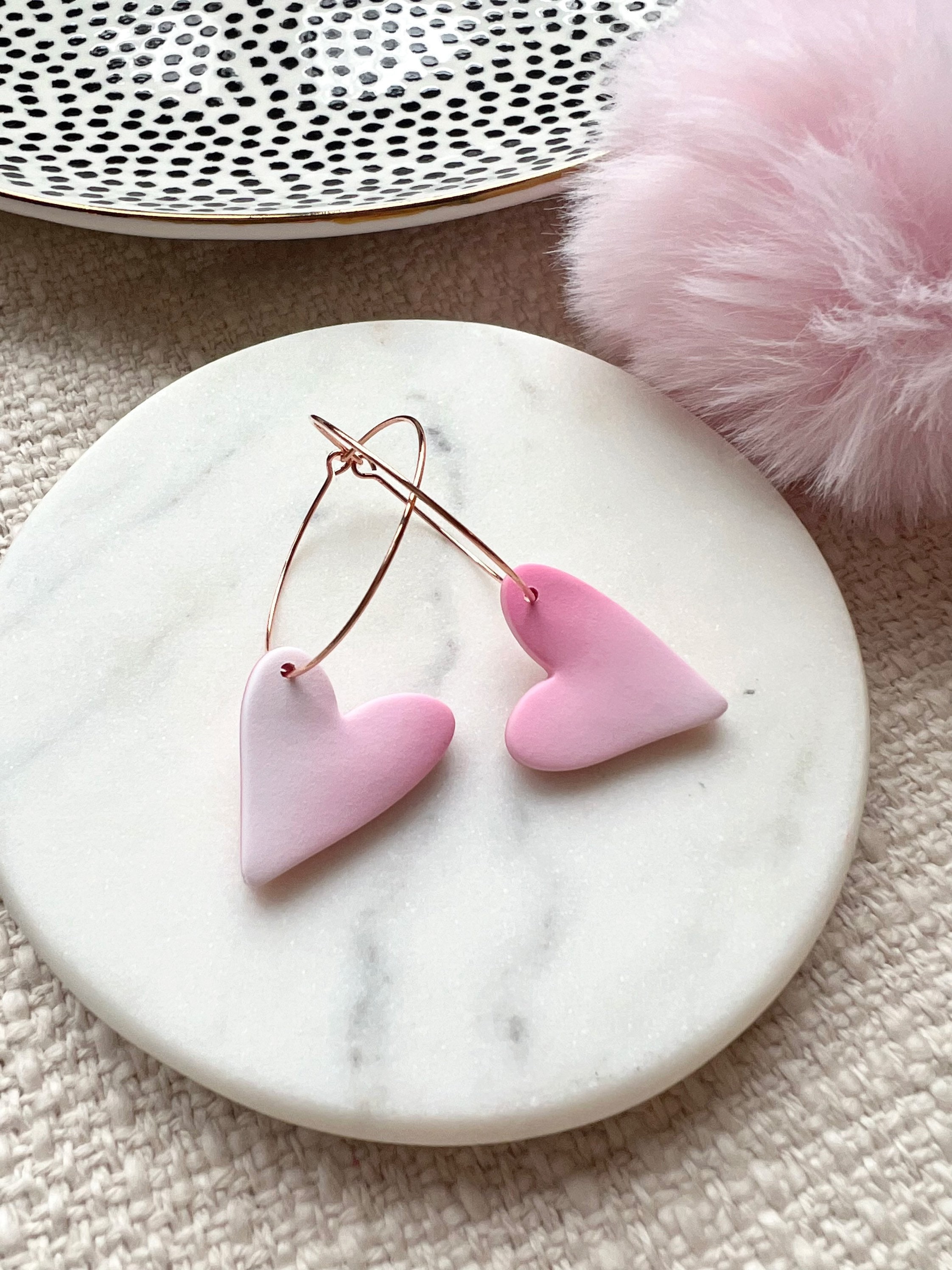 Ombré Heart Hoop Polymer Clay Heart Earrings Pink Heart - Etsy