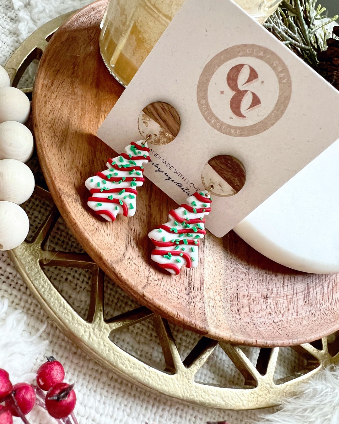 Christmas Tree Dangles Christmas Tree Cake Earrings Polymer Clay ...