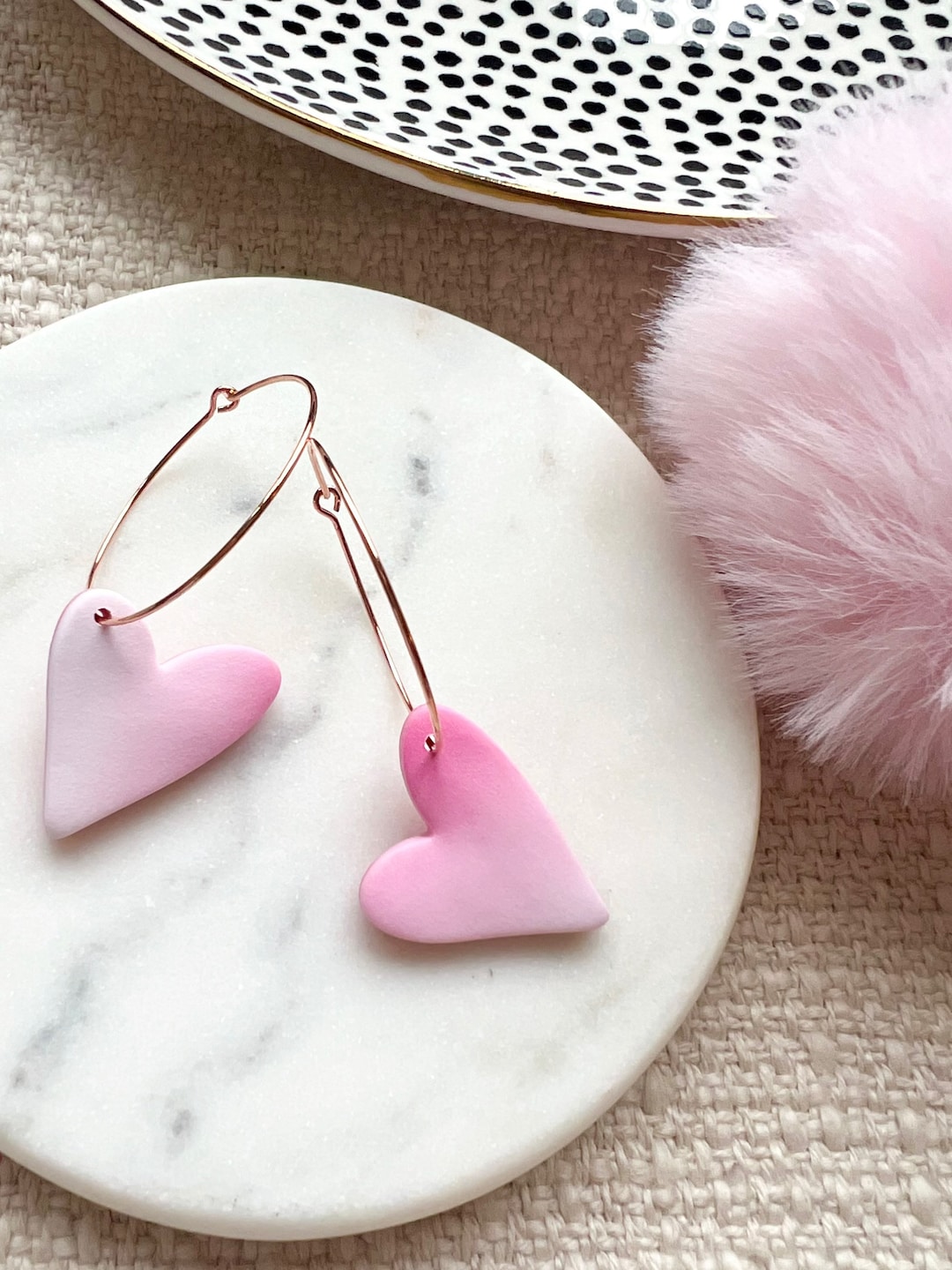 Ombré Heart Hoop Polymer Clay Heart Earrings Pink Heart Hoop Clay ...