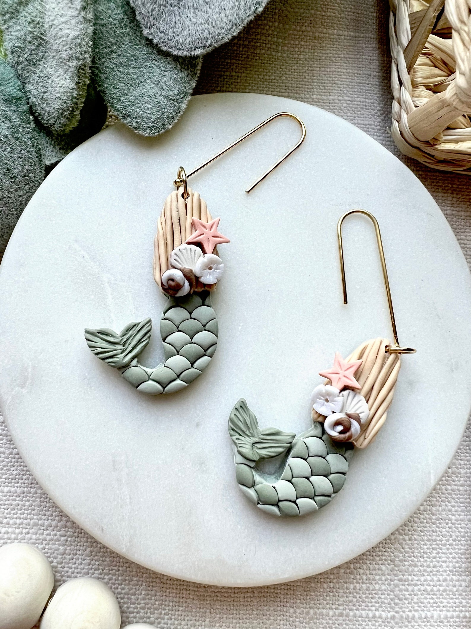 Mermaid Ear Thread Polymer Clay Mermaid Earrings Clay - Etsy