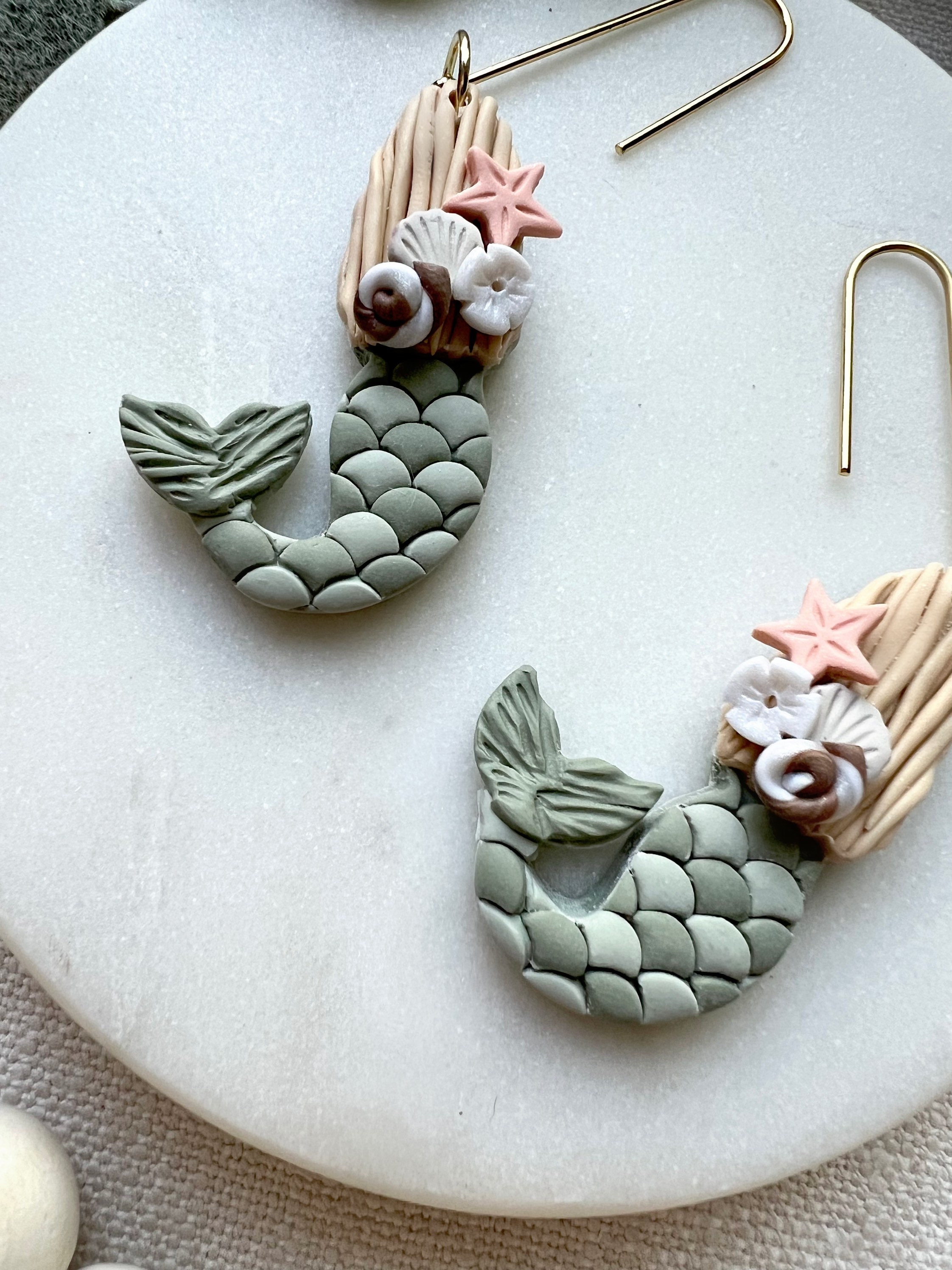 Mermaid Ear Thread Polymer Clay Mermaid Earrings Clay - Etsy