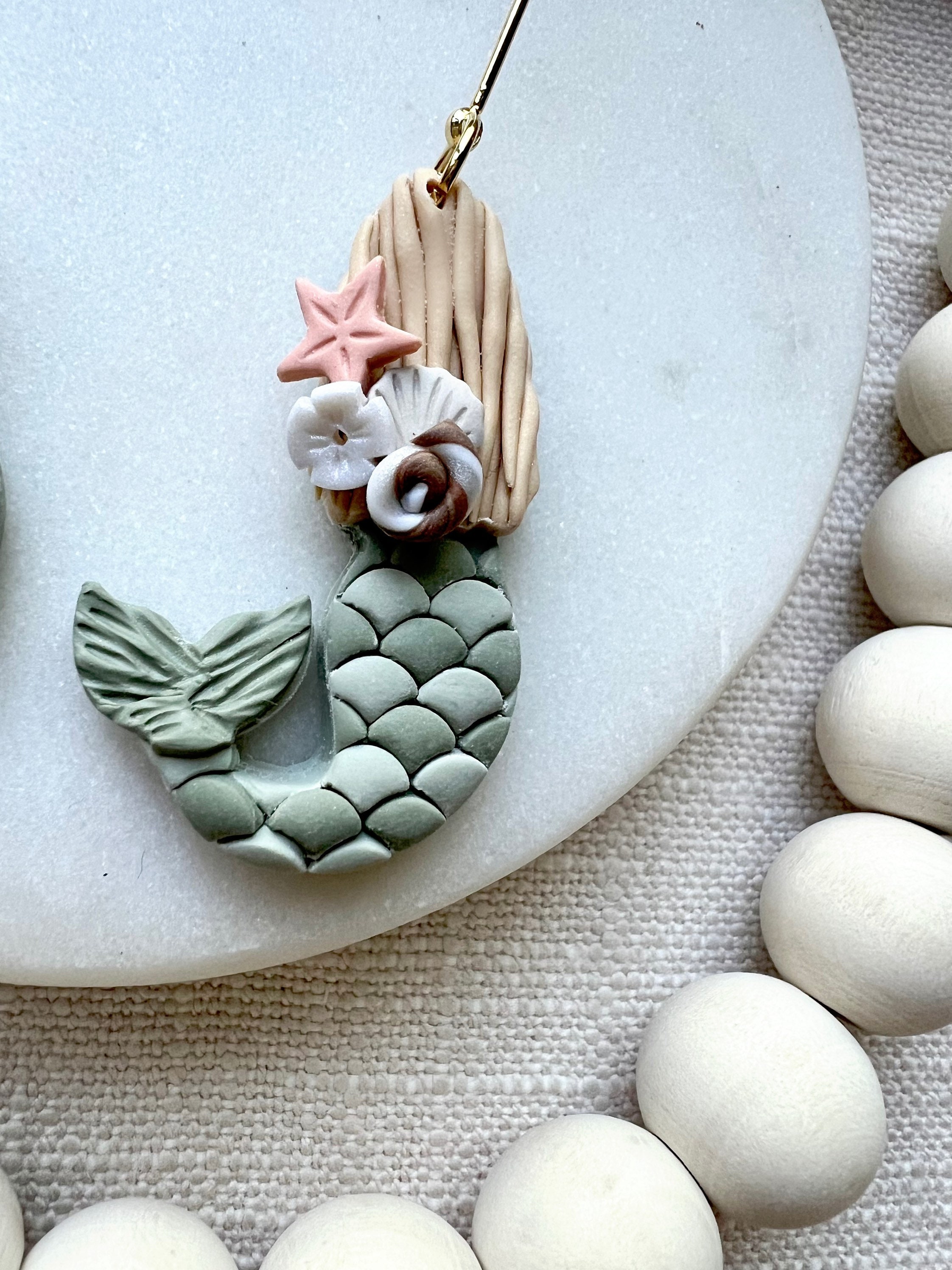 Mermaid Ear Thread Polymer Clay Mermaid Earrings Clay - Etsy