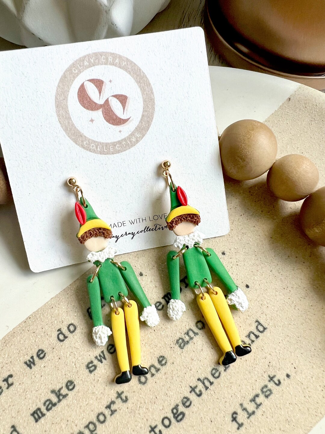 Polymer Clay Christmas Earrings Clay Elf Dangle Holiday Dangle - Etsy