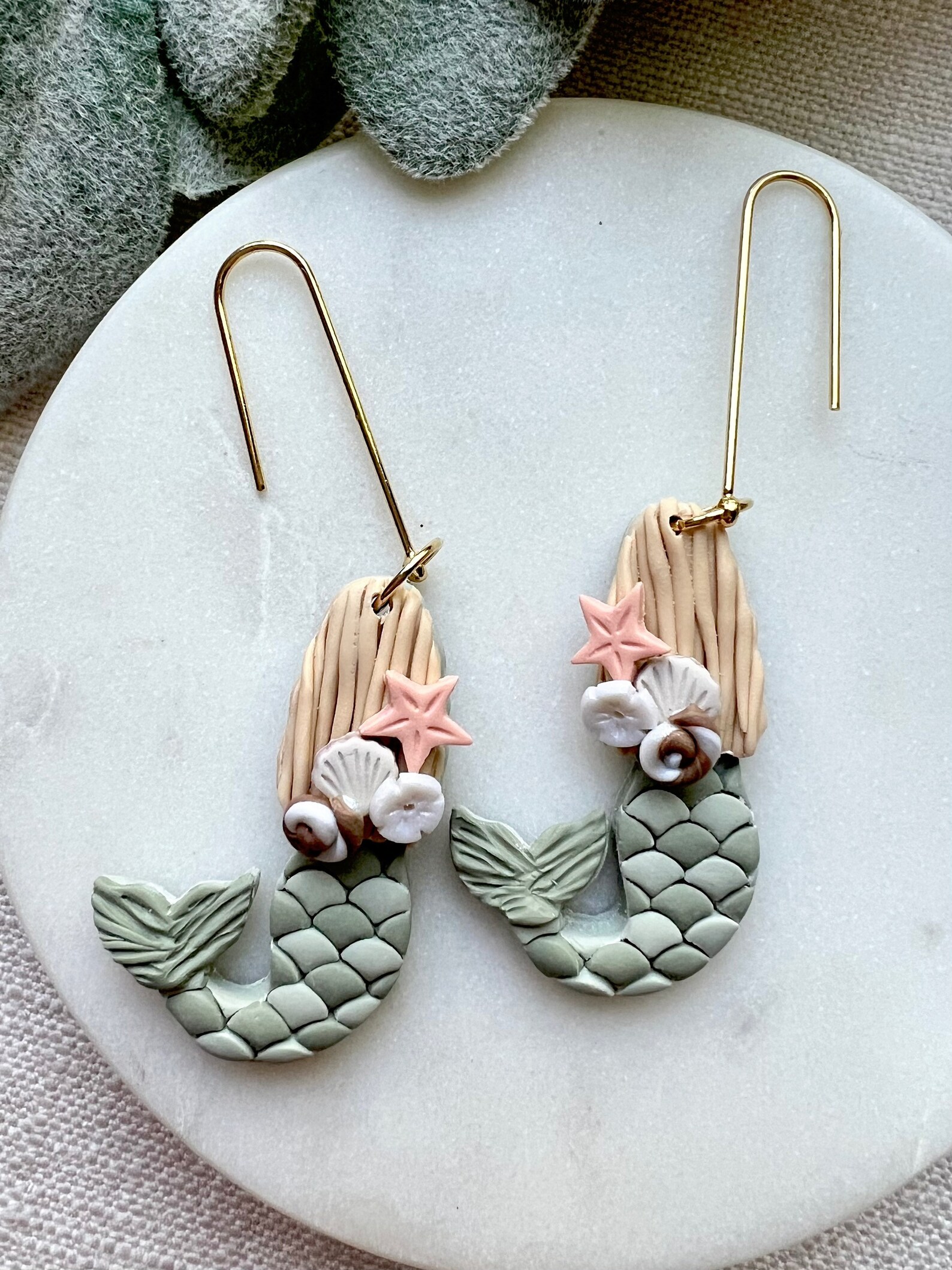 Mermaid Ear Thread Polymer Clay Mermaid Earrings Clay - Etsy