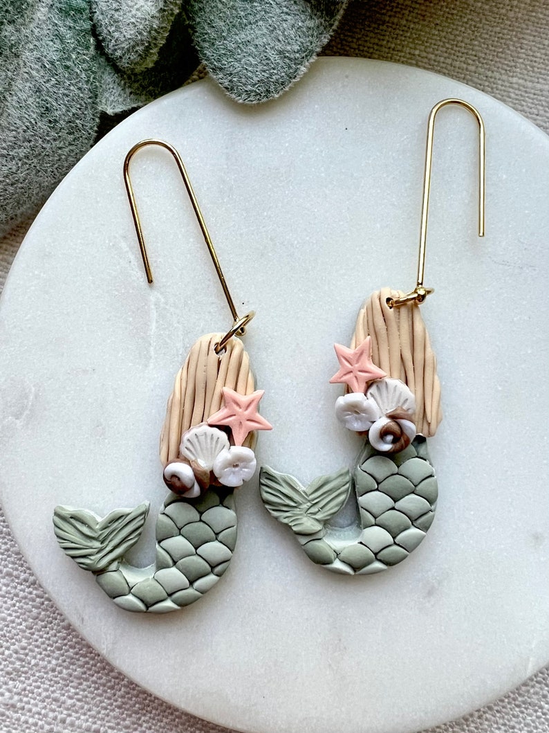 Mermaid Ear Thread Polymer Clay Mermaid Earrings Clay - Etsy