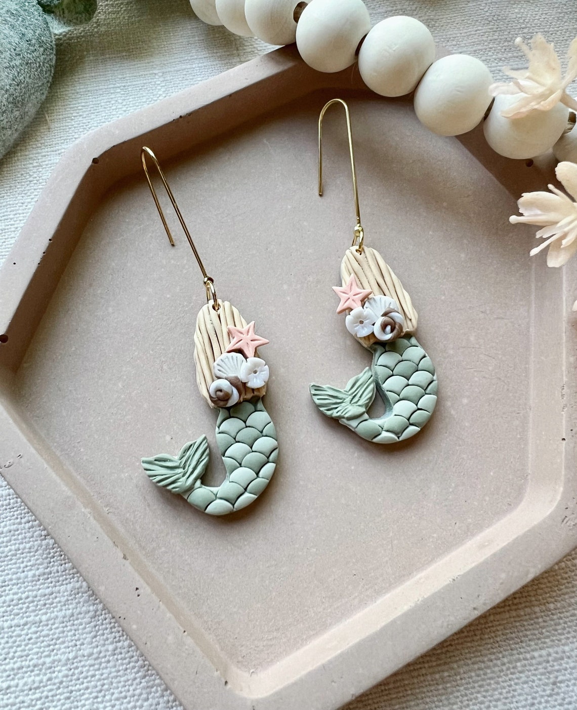 Mermaid Ear Thread Polymer Clay Mermaid Earrings Clay - Etsy