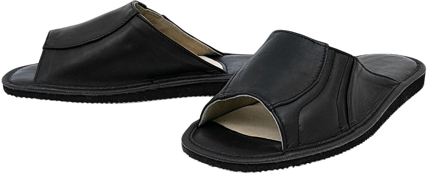Natural Leather Men Slippers Genuine Leather Polish Slippers for Men ...