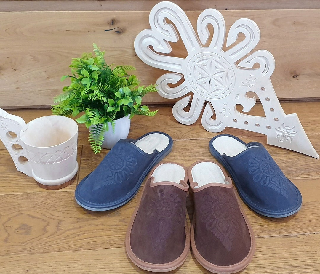 Men's Home Slippers Highlander Style Slippers Suede Leather - Etsy