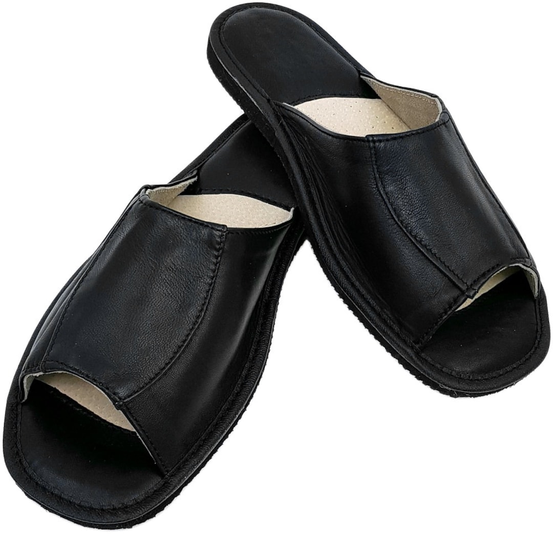 Natural Leather Men Slippers Genuine Leather Polish Slippers for Men ...