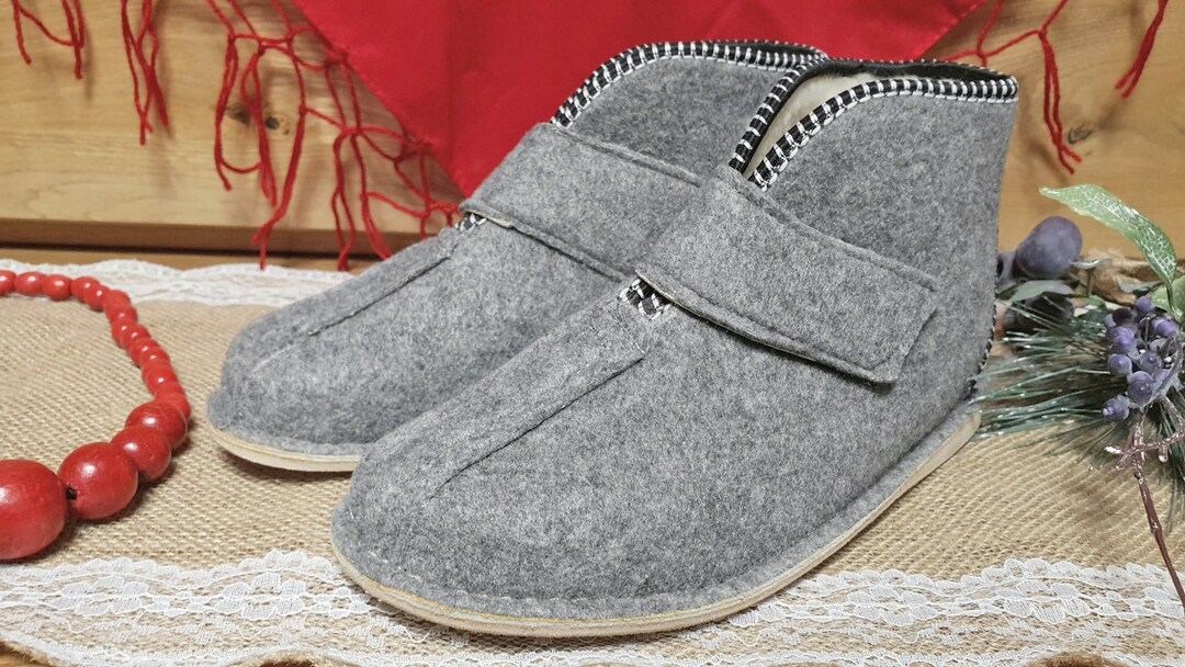 High Slippers Home Slippers Bambosze Felt + Wool Fastened With Velcro ...