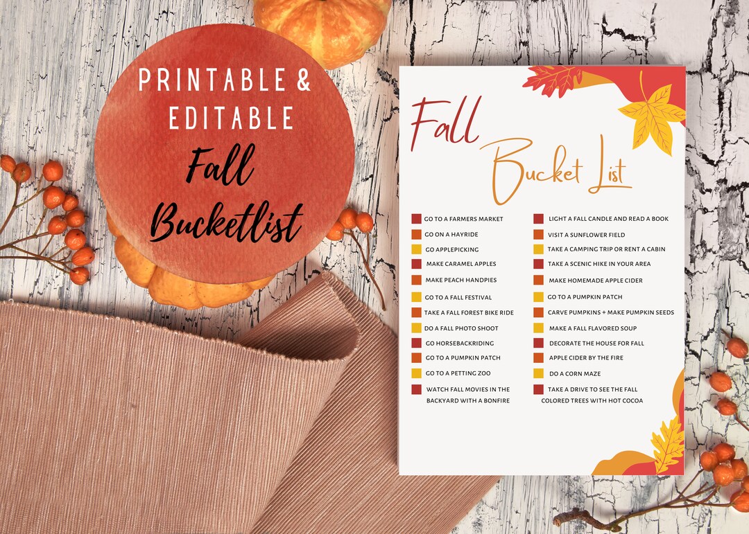 Cute Fall Bucketlist, Fall Activity List, Fall Checklist, Printable ...