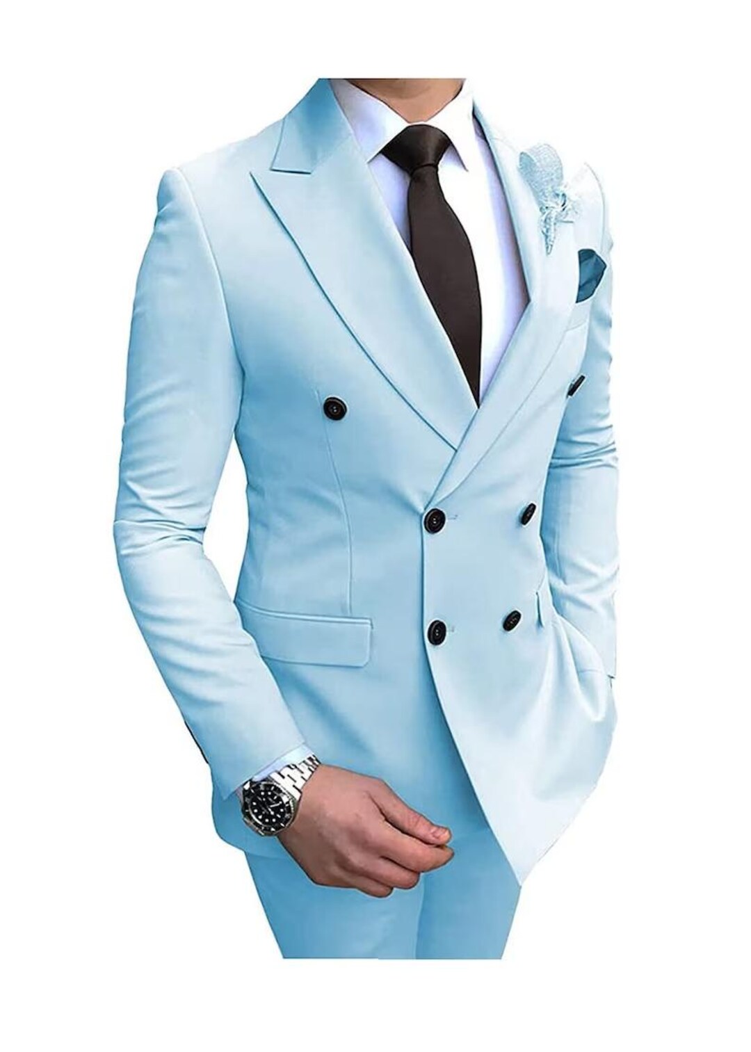 GROOM Men's Slim Fit 2 Piece Suit Double Breasted Business Wedding Prom ...