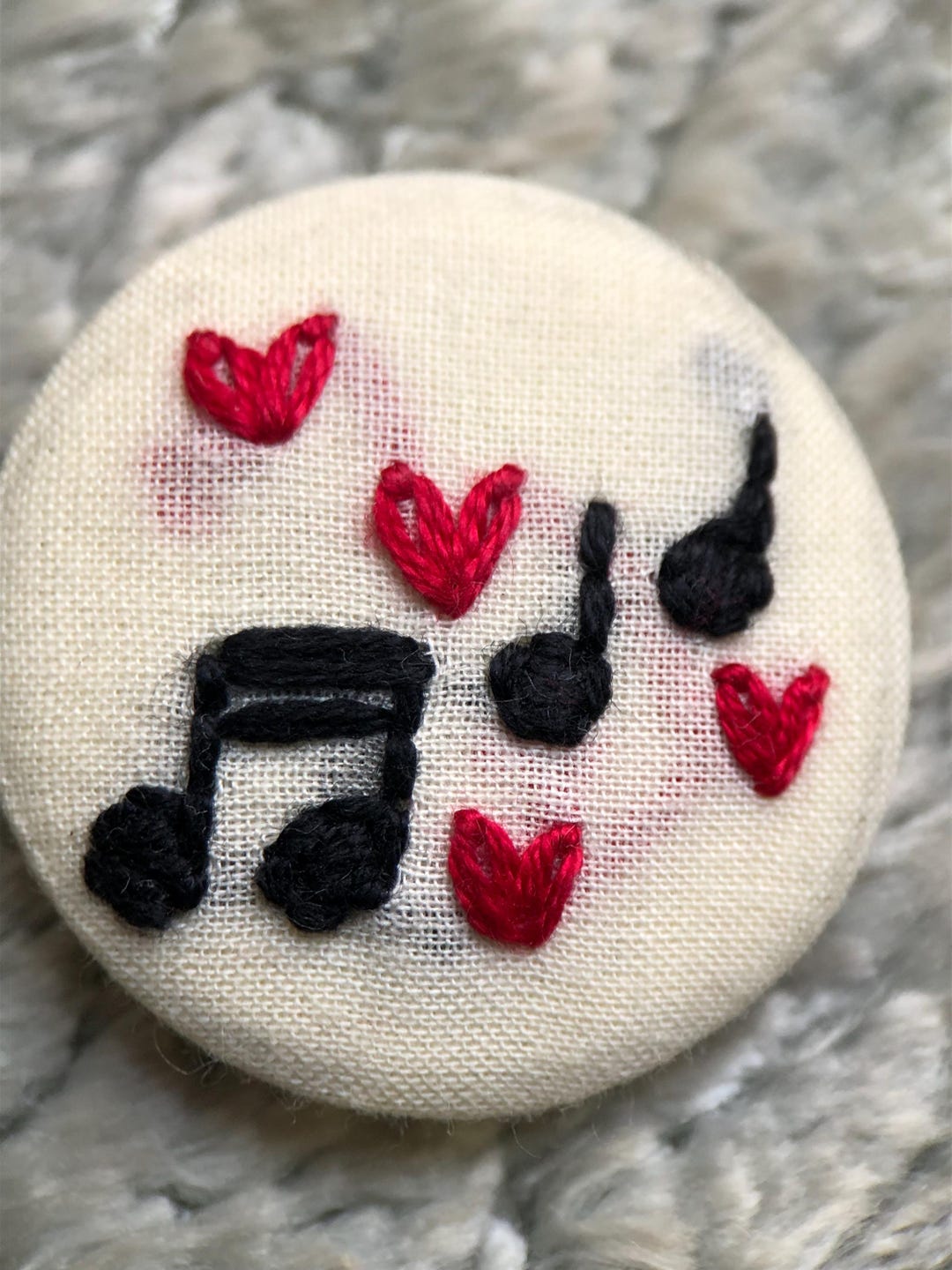 Hand Embroidered 1.5-inch Big Button With Music Melody Design for Music ...