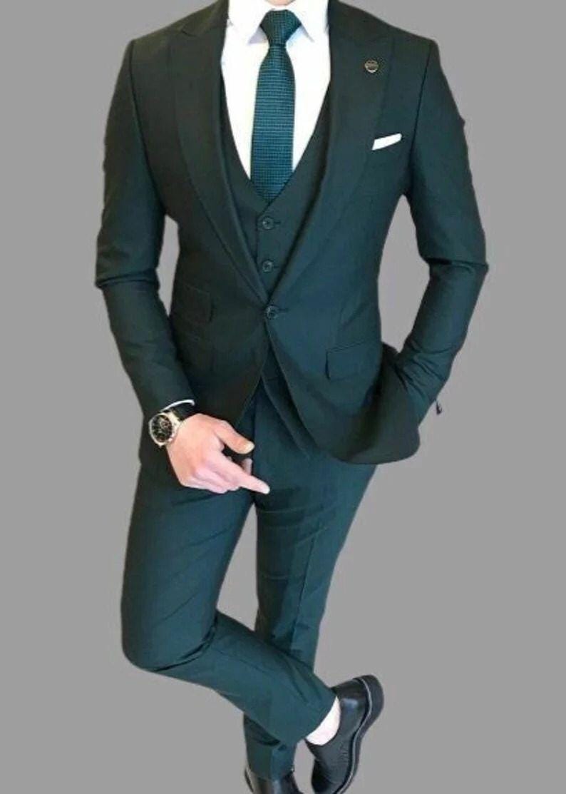 GROOM Men's Slim Fit 3 Piece Suit in Teal Color Double Breasted ...