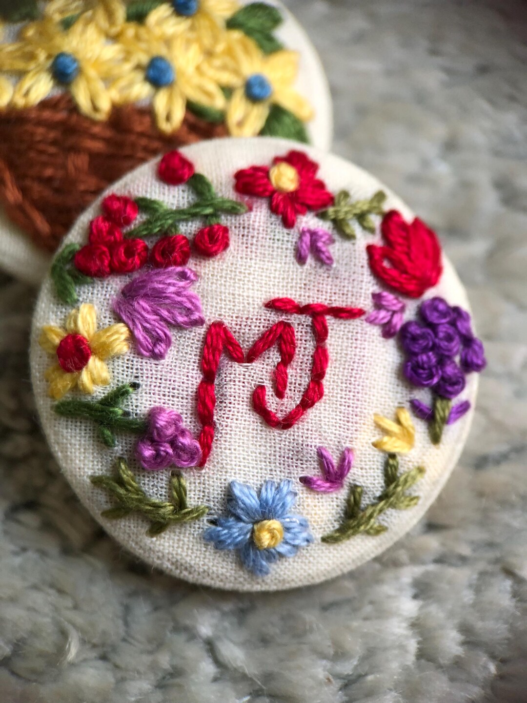 Custom Hand Embroidered Large Button With Two Initials – Personalized ...