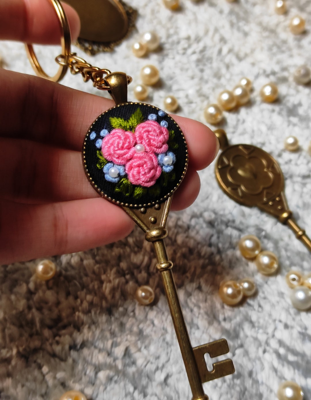 Hand Made Embroidered Keychain /embroidered Keychain / Keyring ...