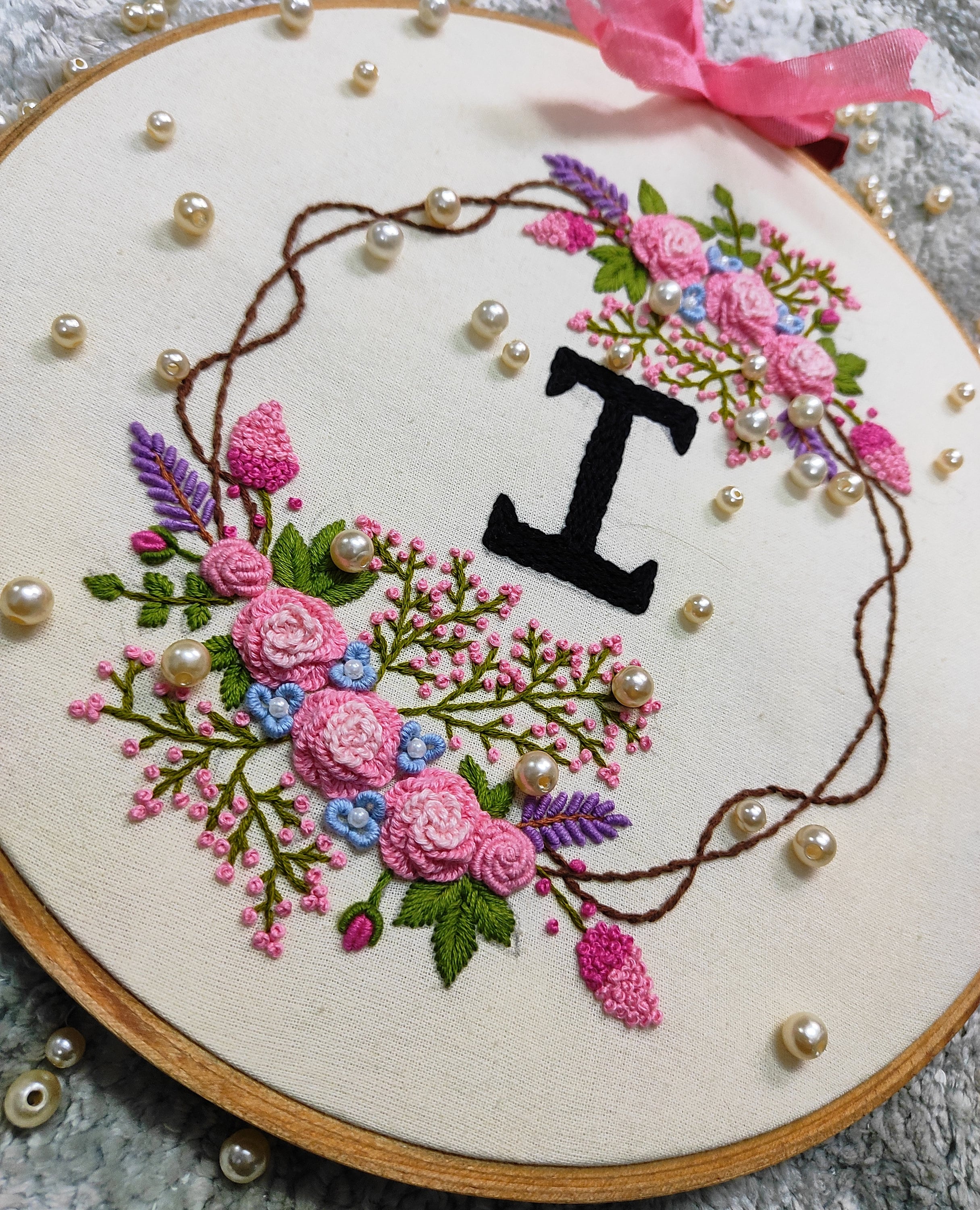 Personalised Floral Alphabet Embroidery Hoop / Embroidery Wall Hanging ...