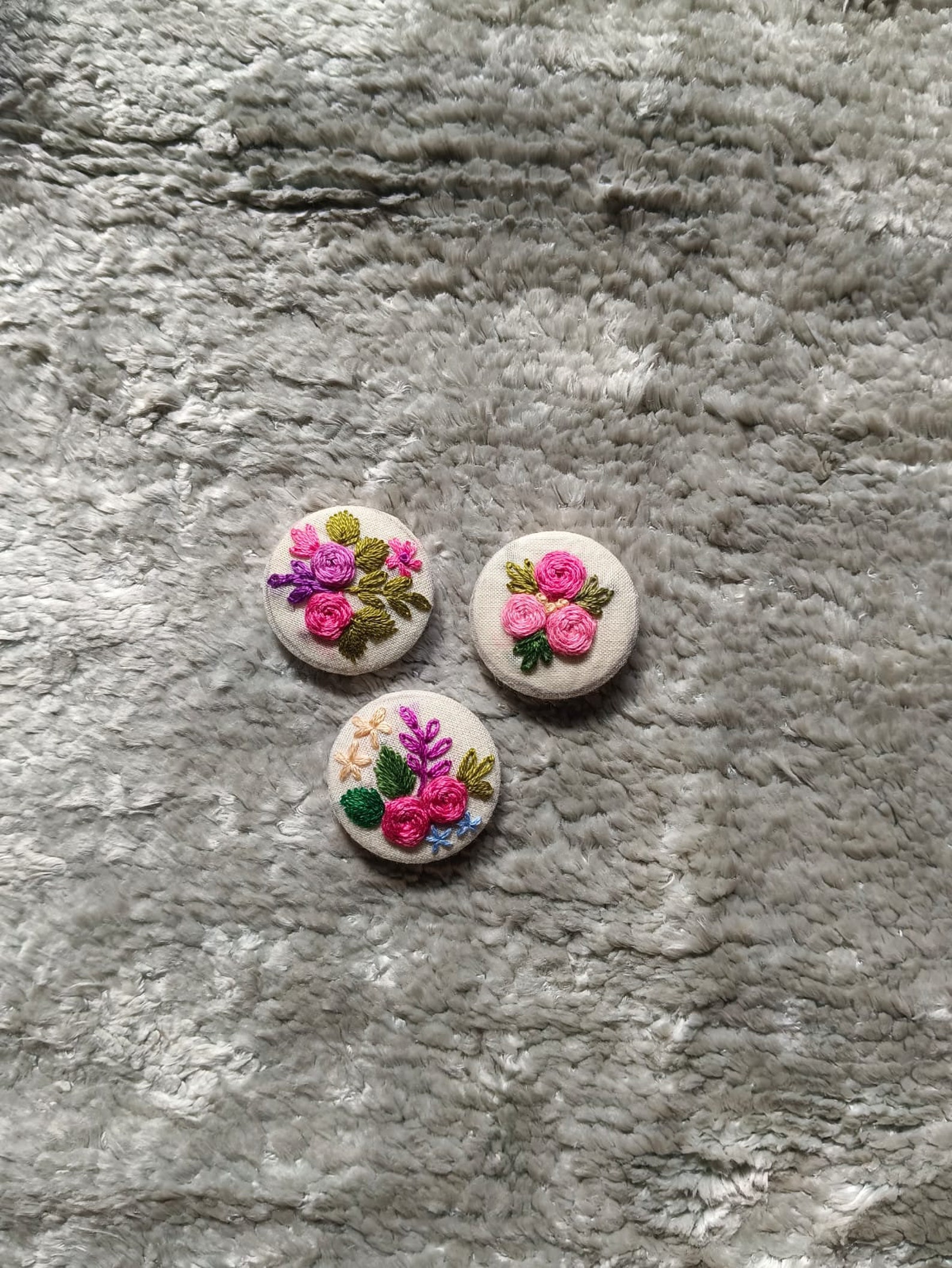 Floral Embroidered Big Size Buttons / Set of Hand Made Button ...