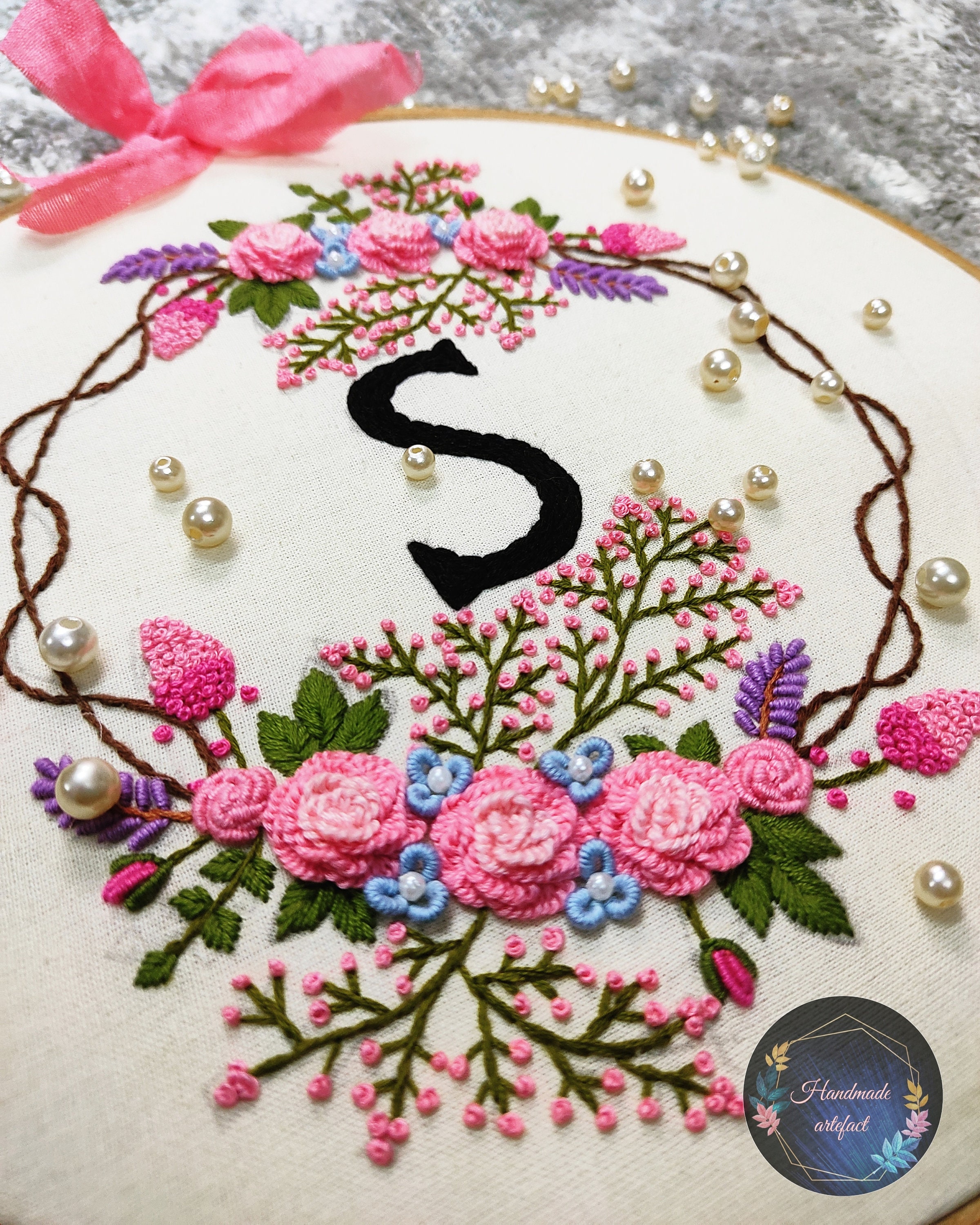 Personalised Floral Alphabet Embroidery Hoop / Embroidery Wall Hanging ...