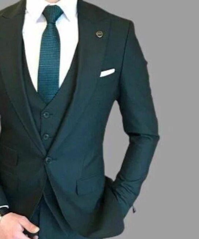 GROOM Men's Slim Fit 3 Piece Suit in Teal Color Double Breasted ...