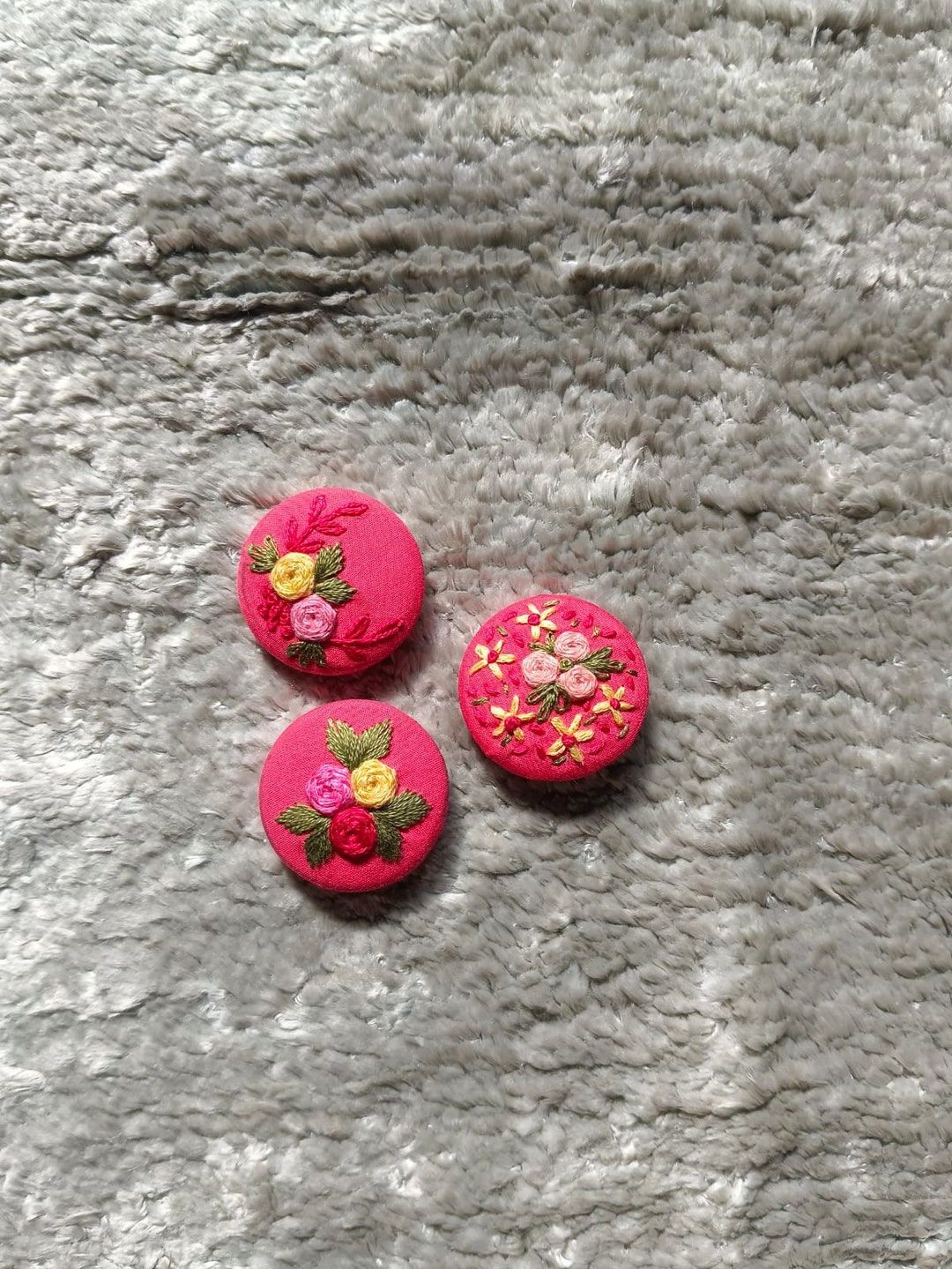 Pretty Hand Embroidered Big Size Buttons / Set of Hand Made Button ...