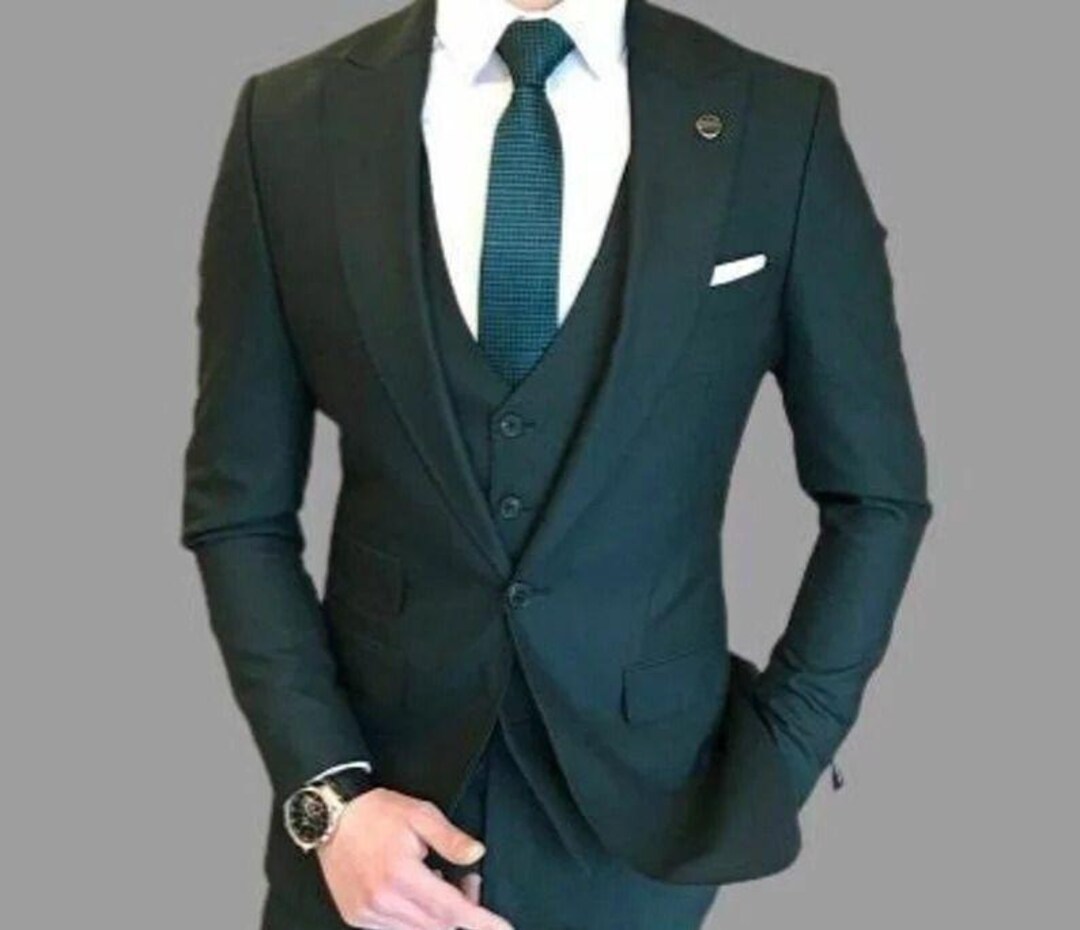 GROOM Men's Slim Fit 3 Piece Suit in Teal Color Double Breasted ...