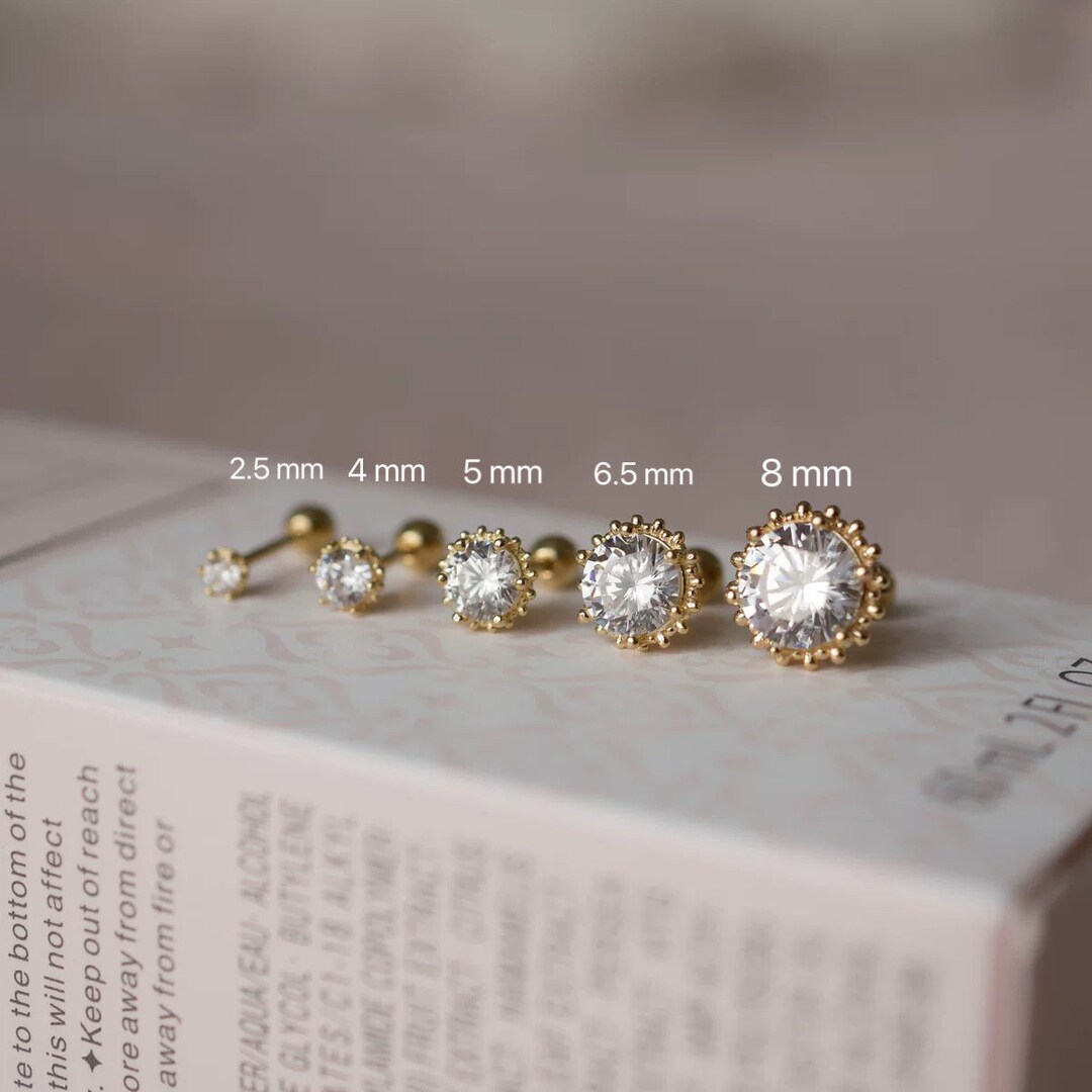 10k Solid Gold Diamond Stud Earrings Real Gold Lace Flower Hoops Simple ...